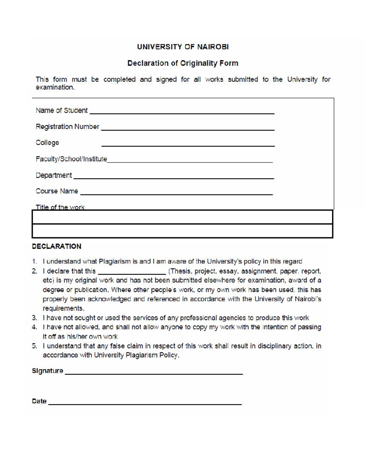 Declaration of Originality form - Economics - Studocu