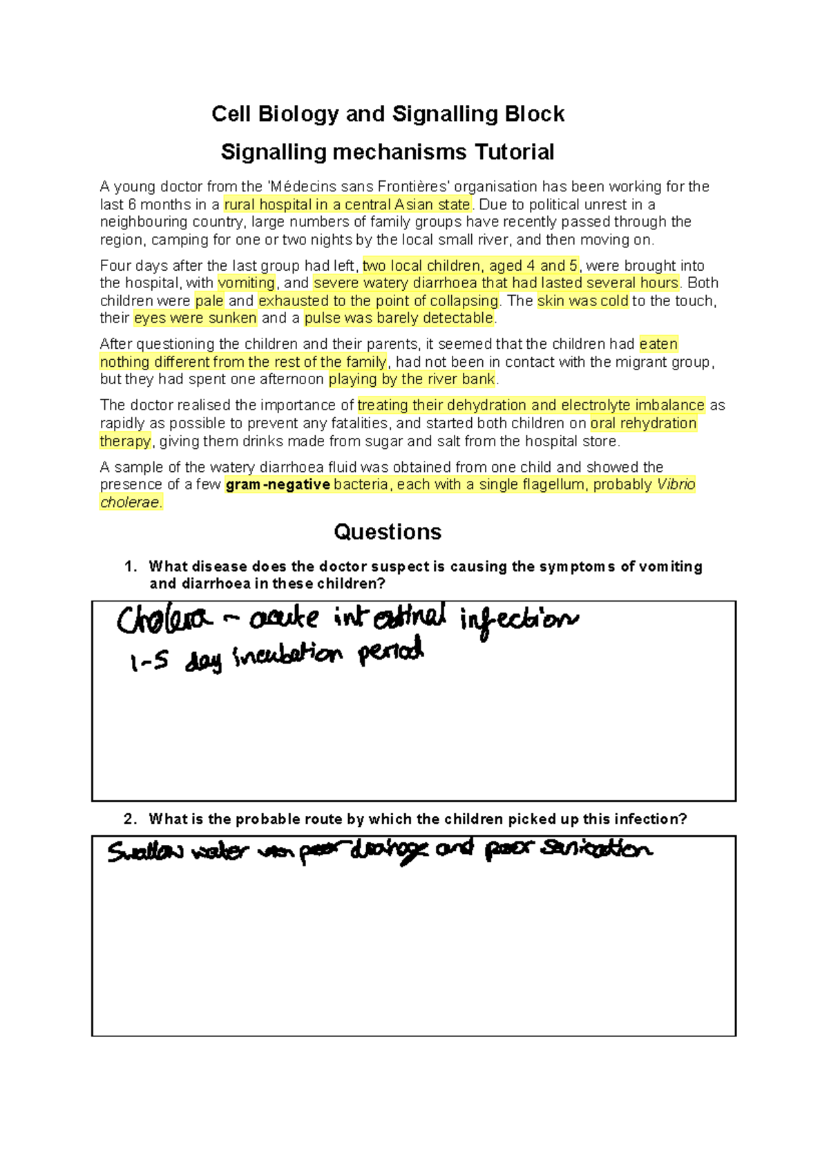 CBS Signalling Tutorial Answers - Cell Biology and Signalling Block ...