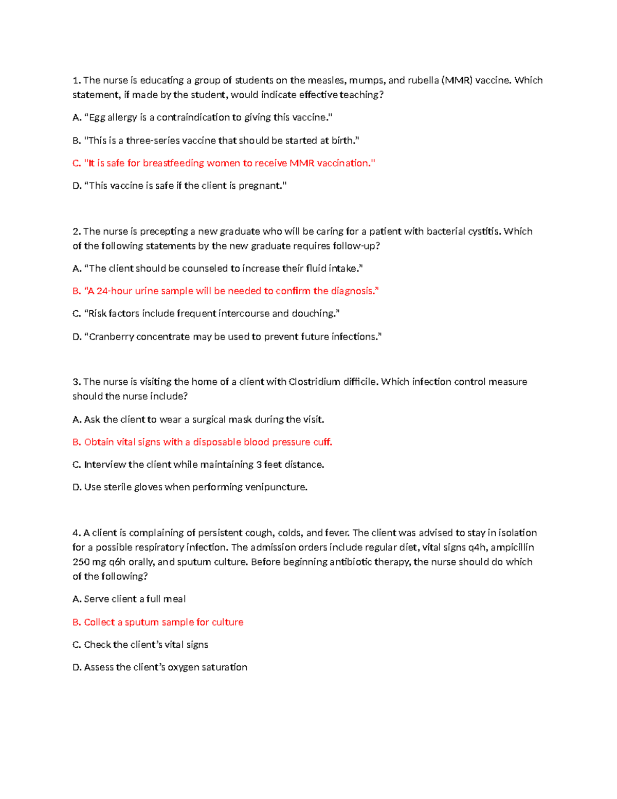 MS1 P2 Examination 50 Questions Answer KEY - The nurse is educating a ...
