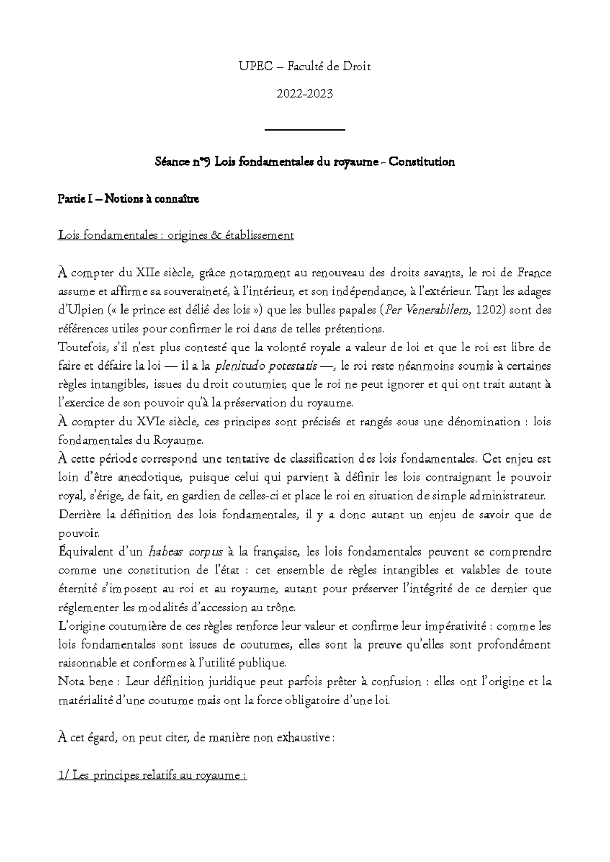 Correction SÃ©ance 9 - Cours - UPEC – Faculté de Droit 2022- Séance n°9 ...