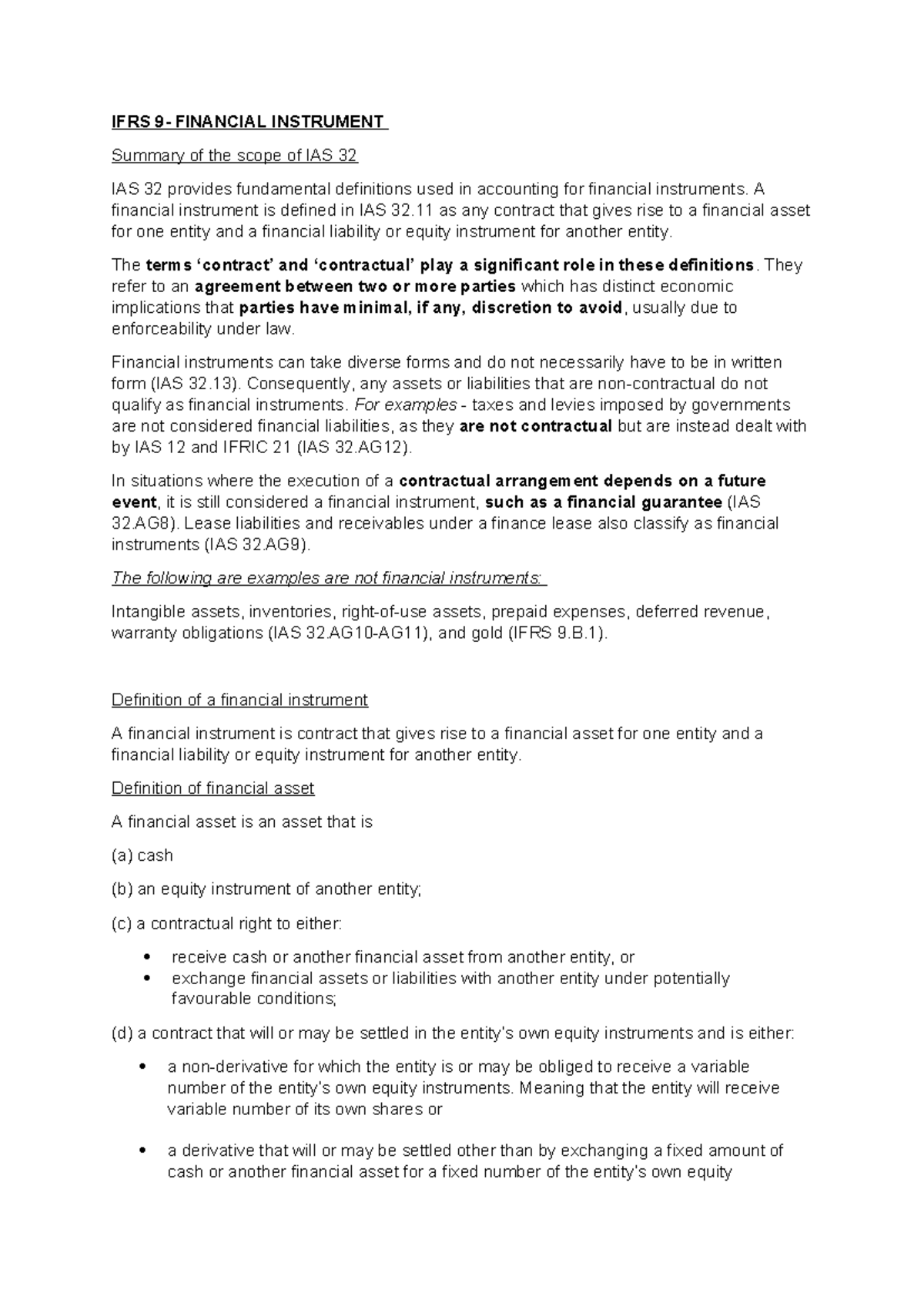IFRS 9 - Financial instruments - IFRS 9- FINANCIAL INSTRUMENT Summary ...