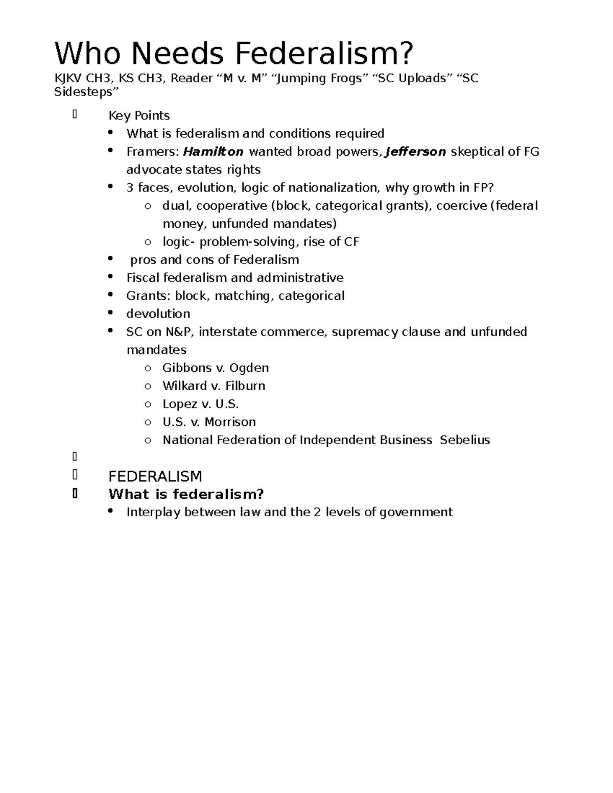 Federalism 4 notes - Professor Jack Citrin - Who Needs Federalism? KJKV ...