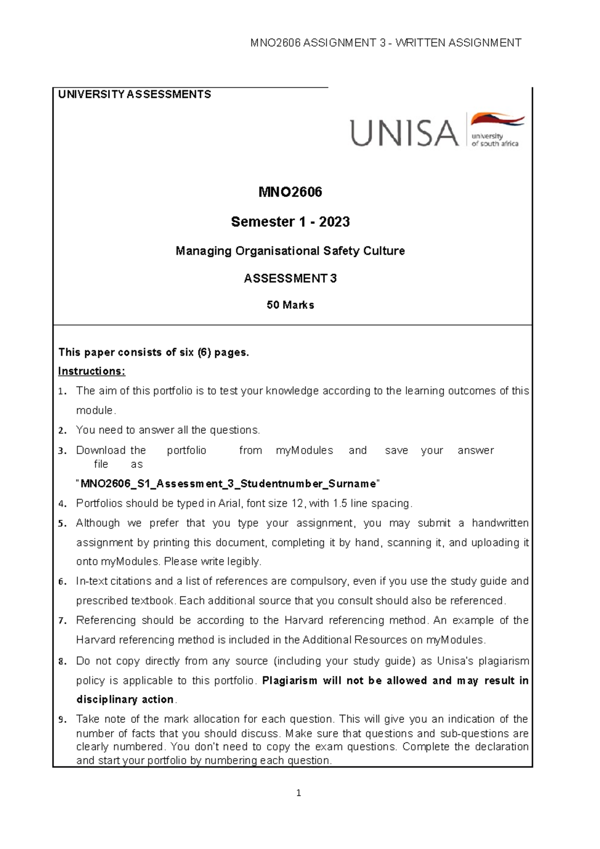 MNO2606 Assignment 3 written assignment S1 - UNIVERSITY ASSESSMENTS MNO ...