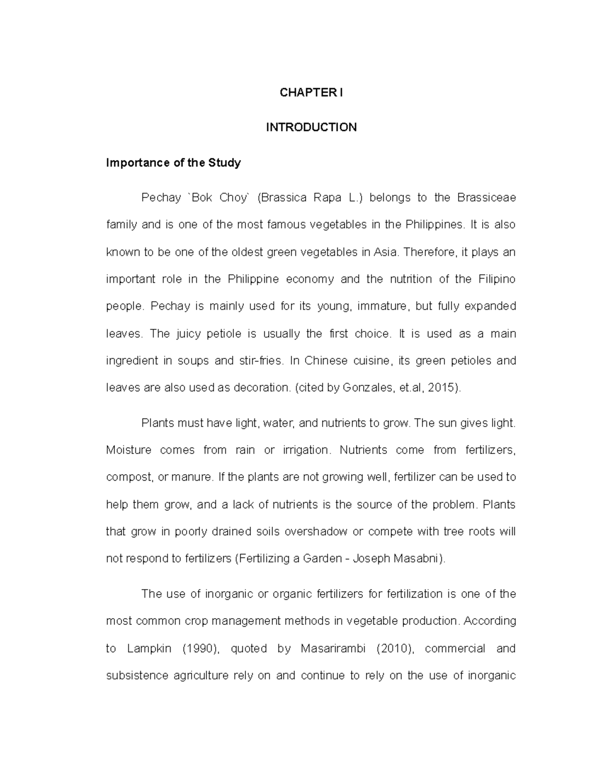 3. Chapter I - IV - Sample only - CHAPTER I INTRODUCTION Importance of ...