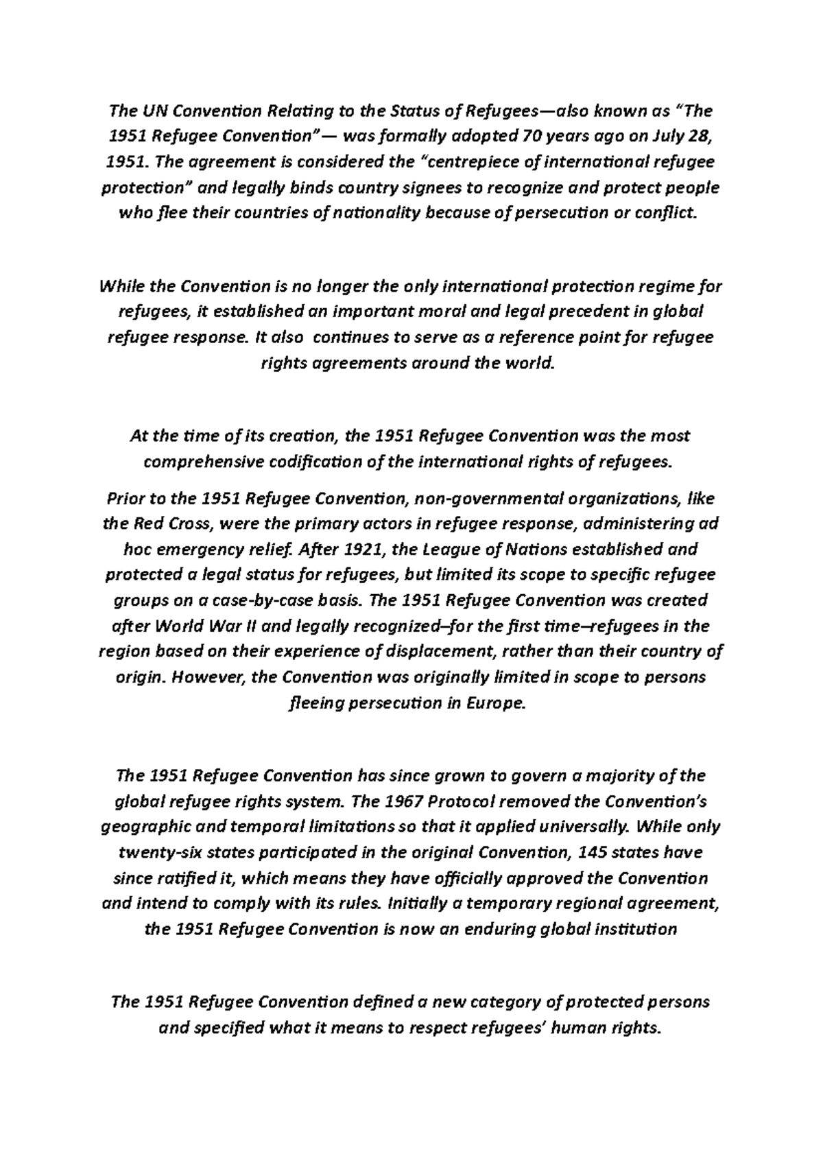 Fundamentals of the 1951 - The UN Convention Relating to the Status of ...