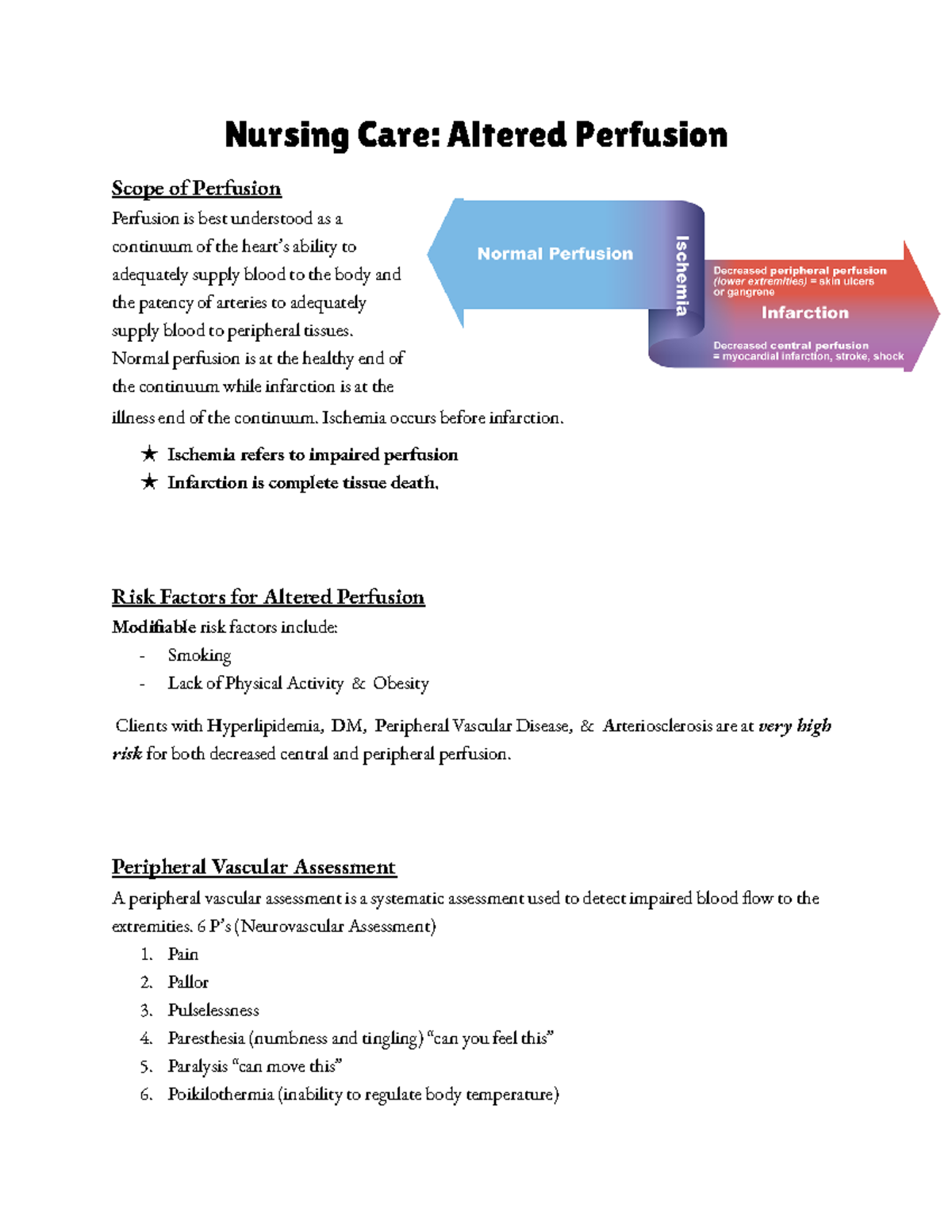 Nursing Care Altered Perfusion document - Nursing Care: Altered ...