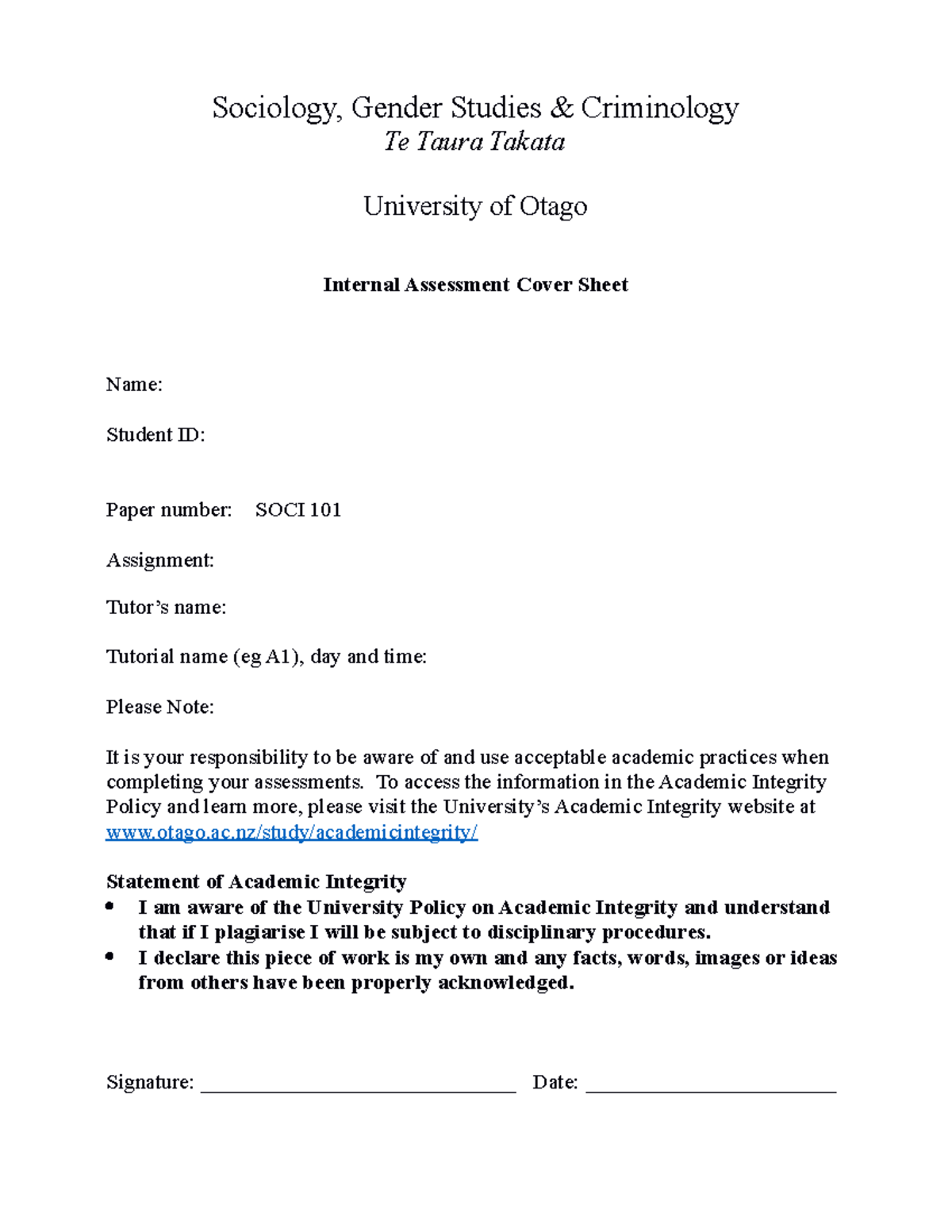 Assignment Cover Sheet - Sociology, Gender Studies & Criminology Te ...