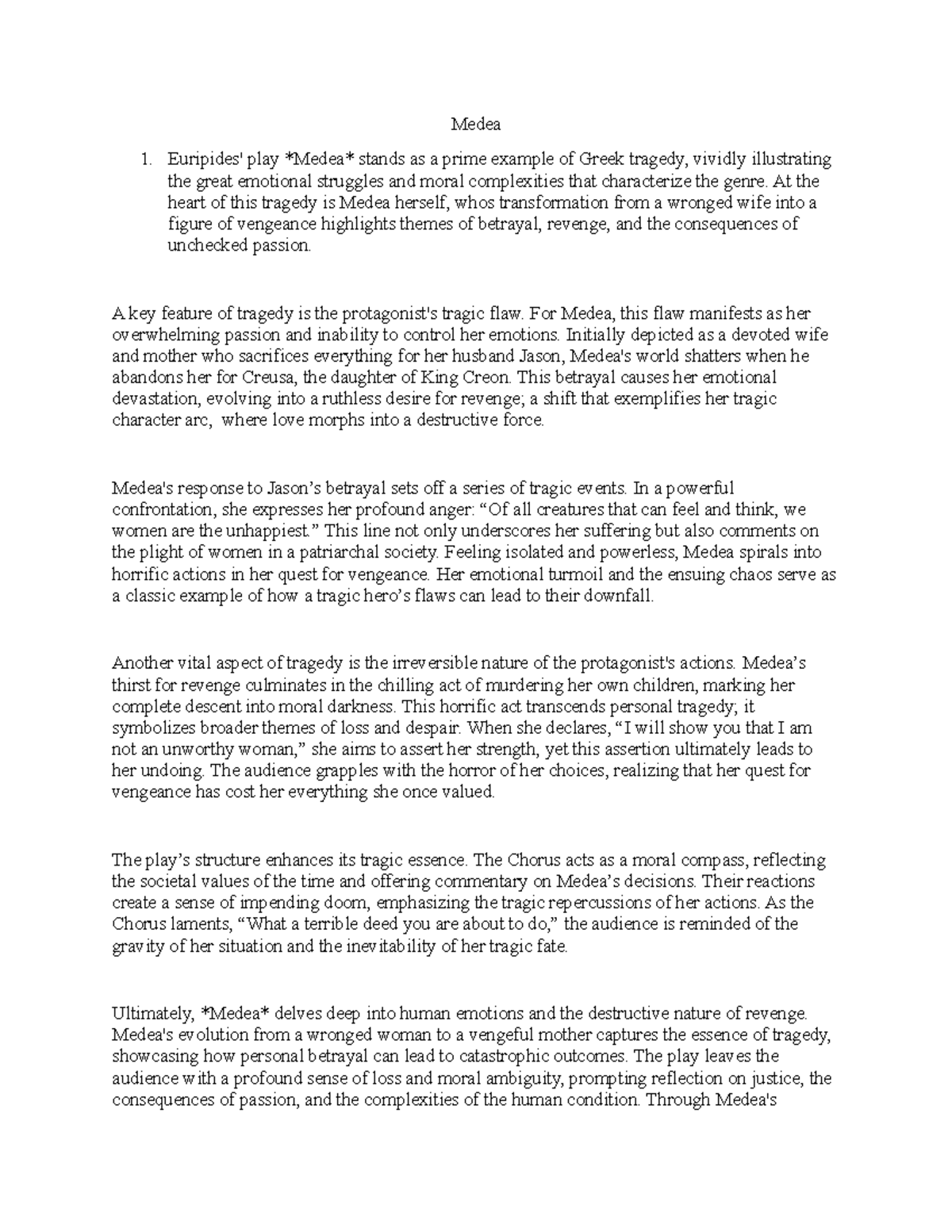 Medea Play Response - Medea Euripides' play Medea stands as a prime ...