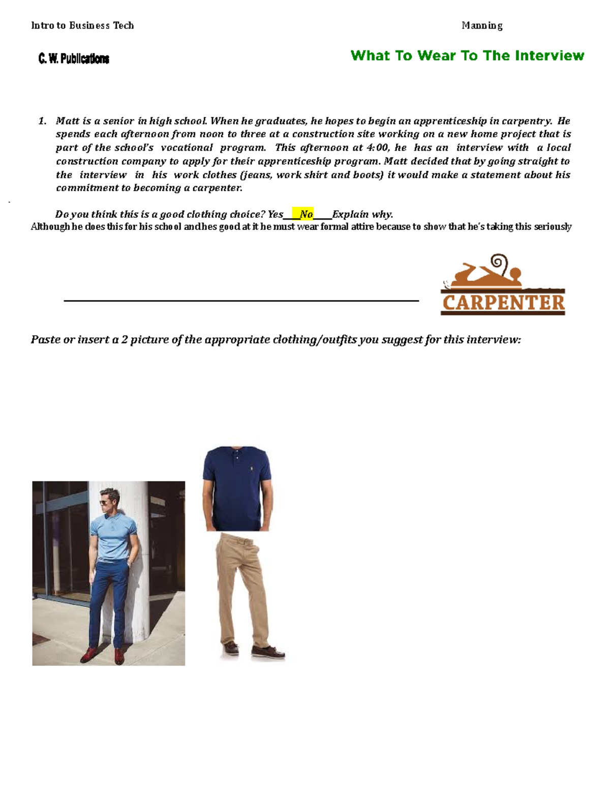 .What to Wear to the Interview - 1. Matt is a senior in high school ...