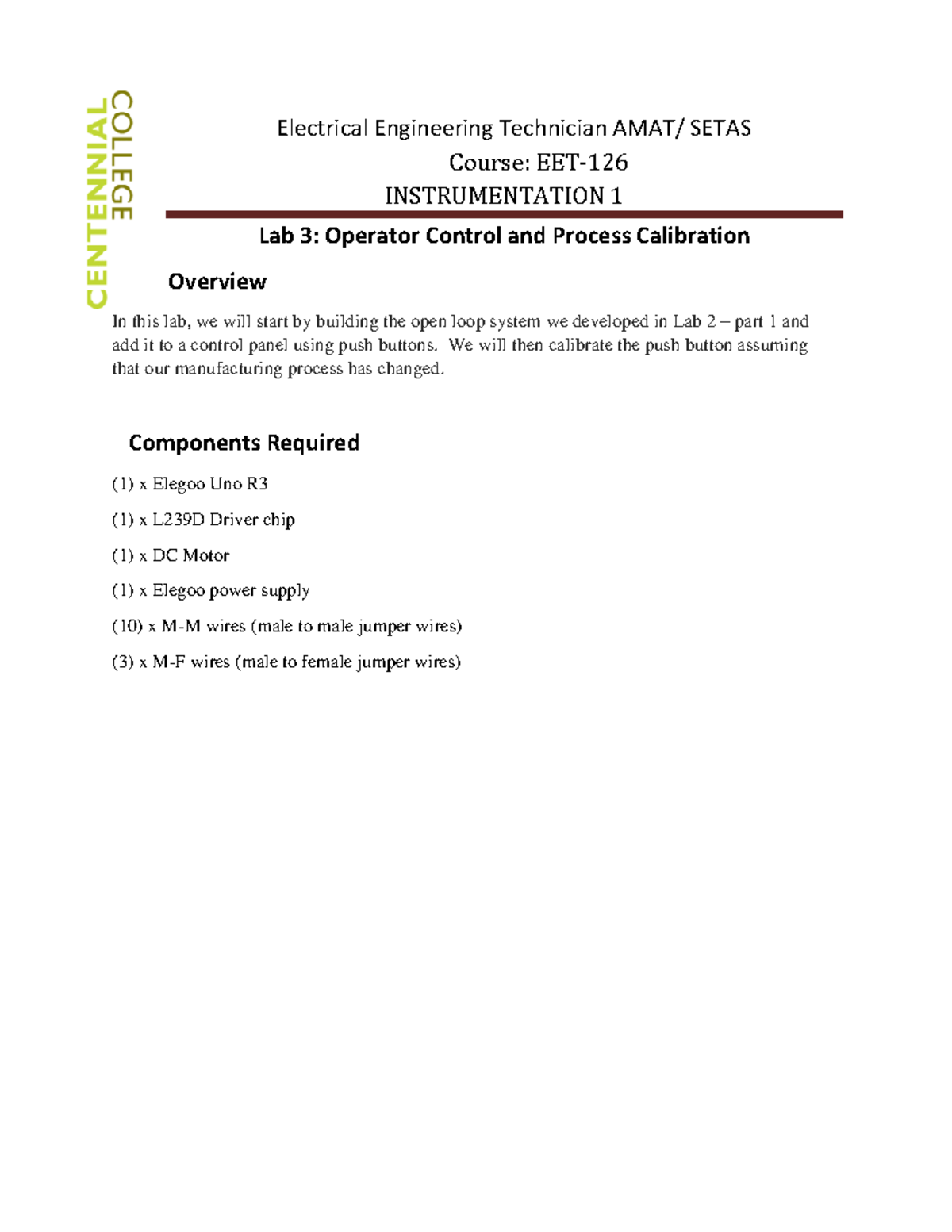 EET-126 Lab 3 - EET-126 Lab 3 - Electrical Engineering Technician AMAT/ SETAS Course: EET- 126 ...