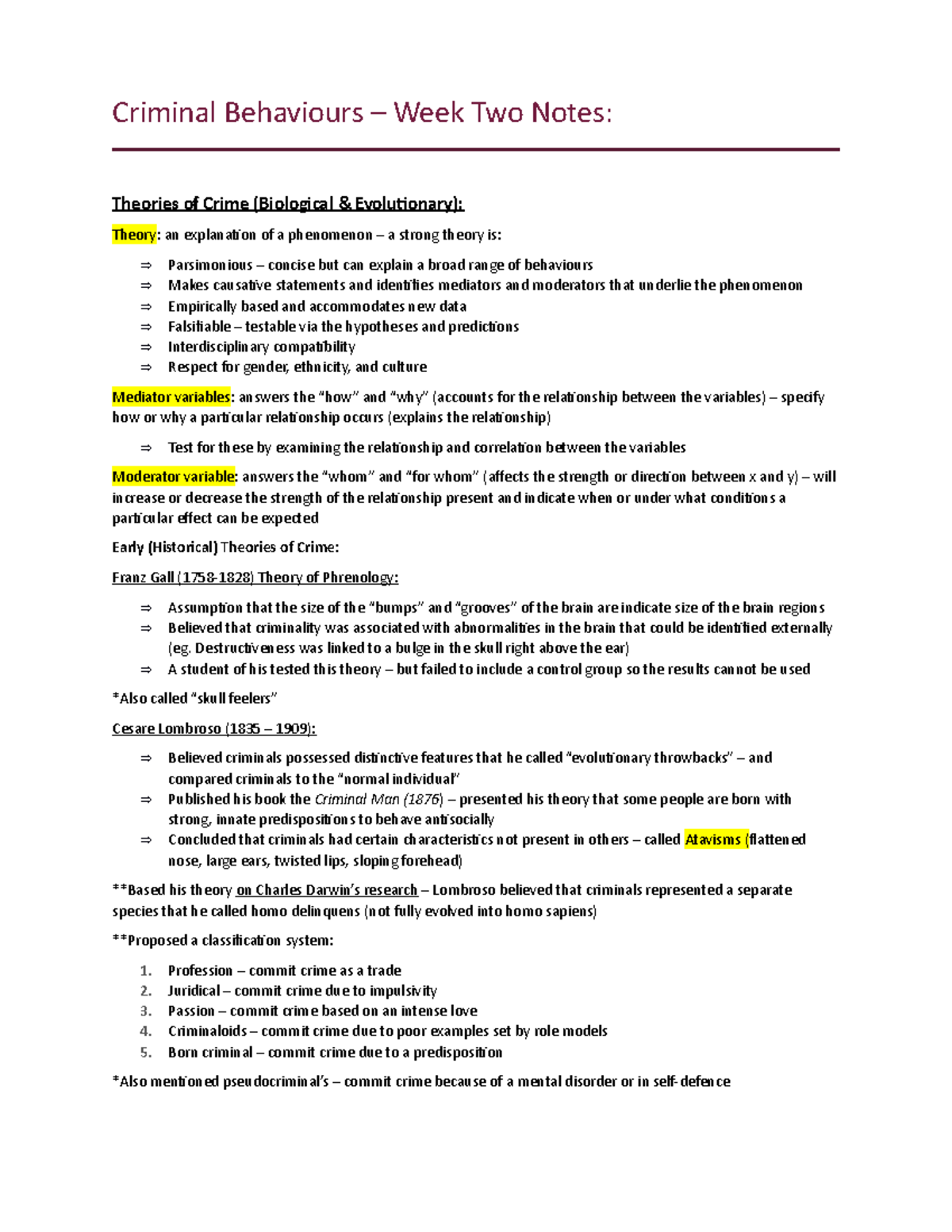 Week 2 notes - Prof: Dr Vettor - Criminal Behaviours – Week Two Notes ...