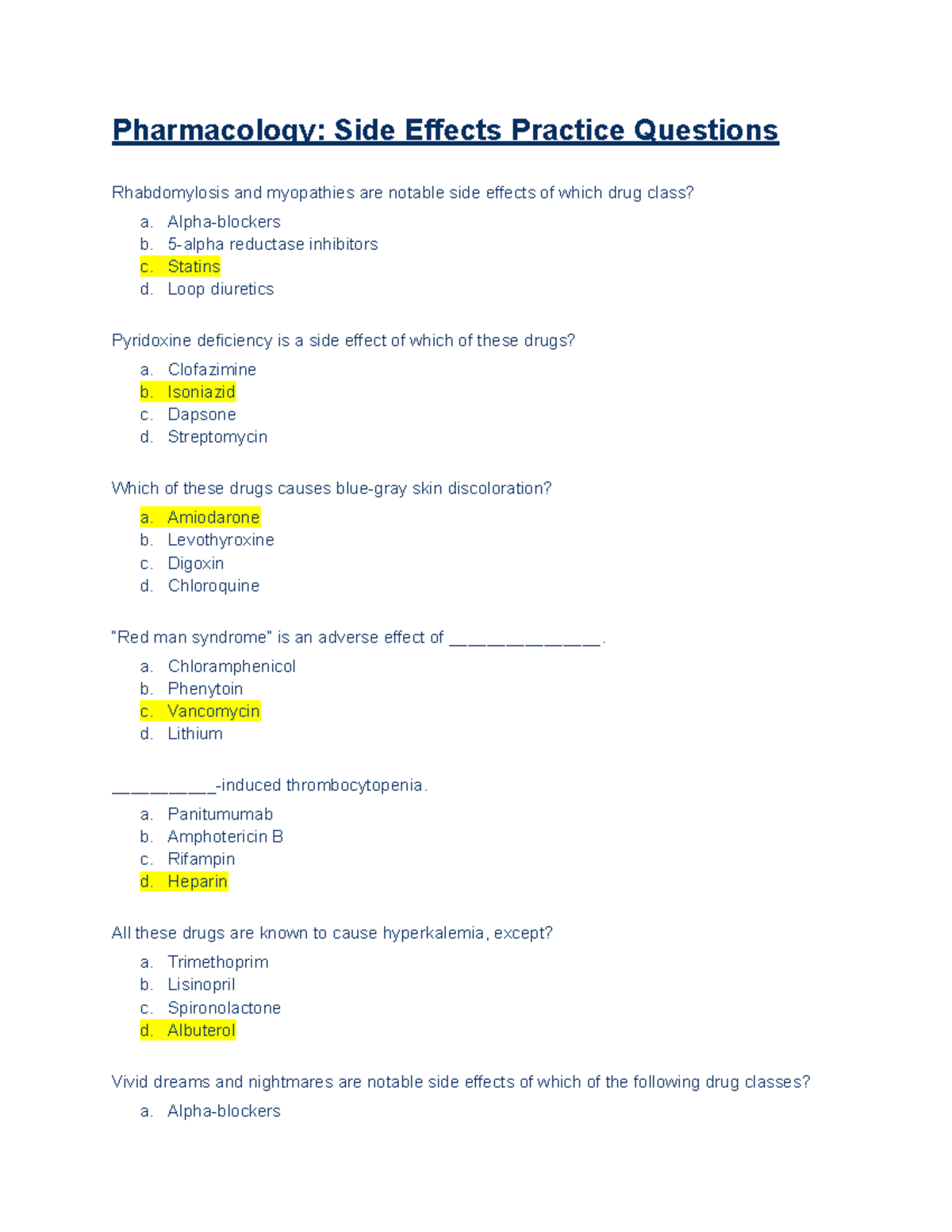Side Effects Quiz - Pharmacology: Side Effects Practice Questions ...