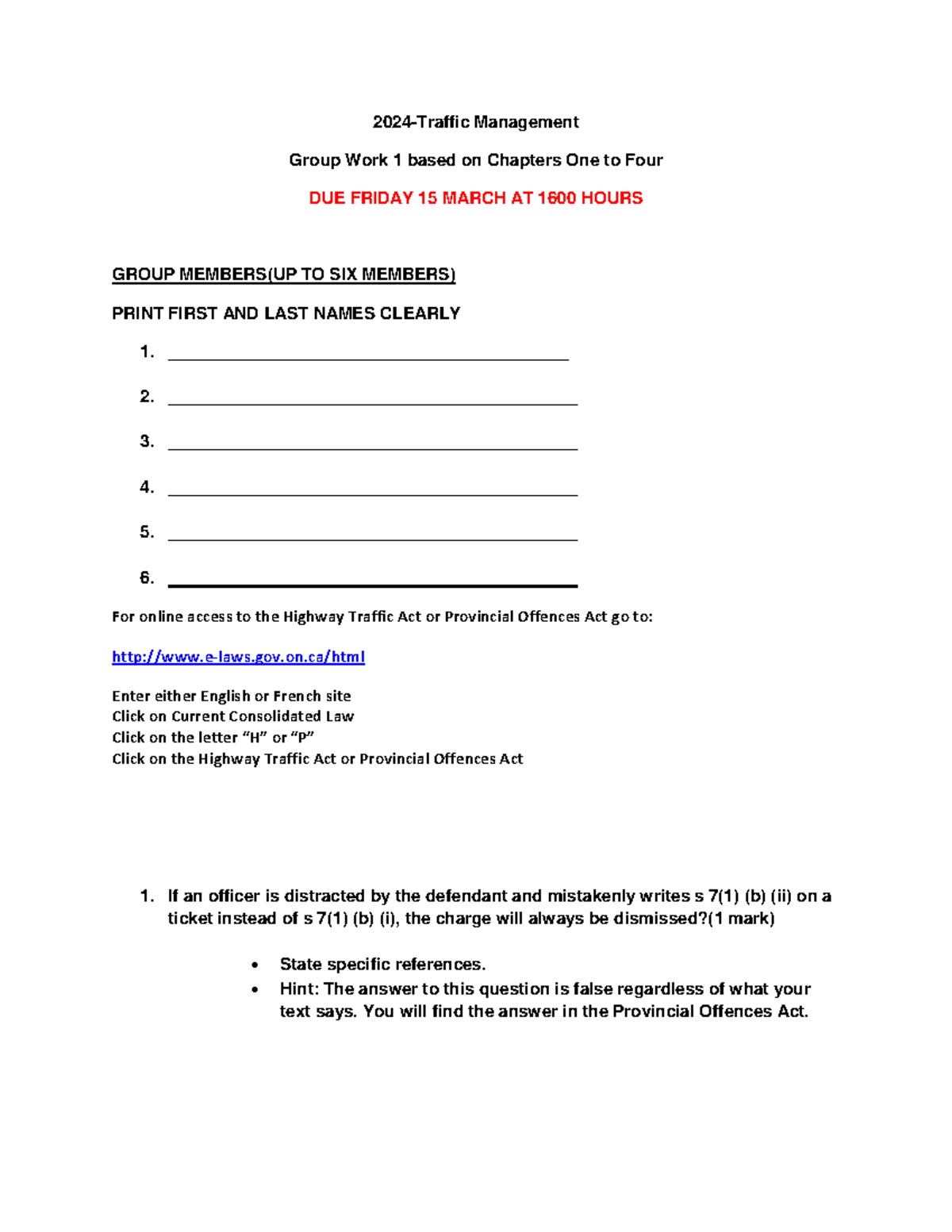 2024 Group Work Chapters 1-4 - 2024-Traffic Management Group Work 1 ...