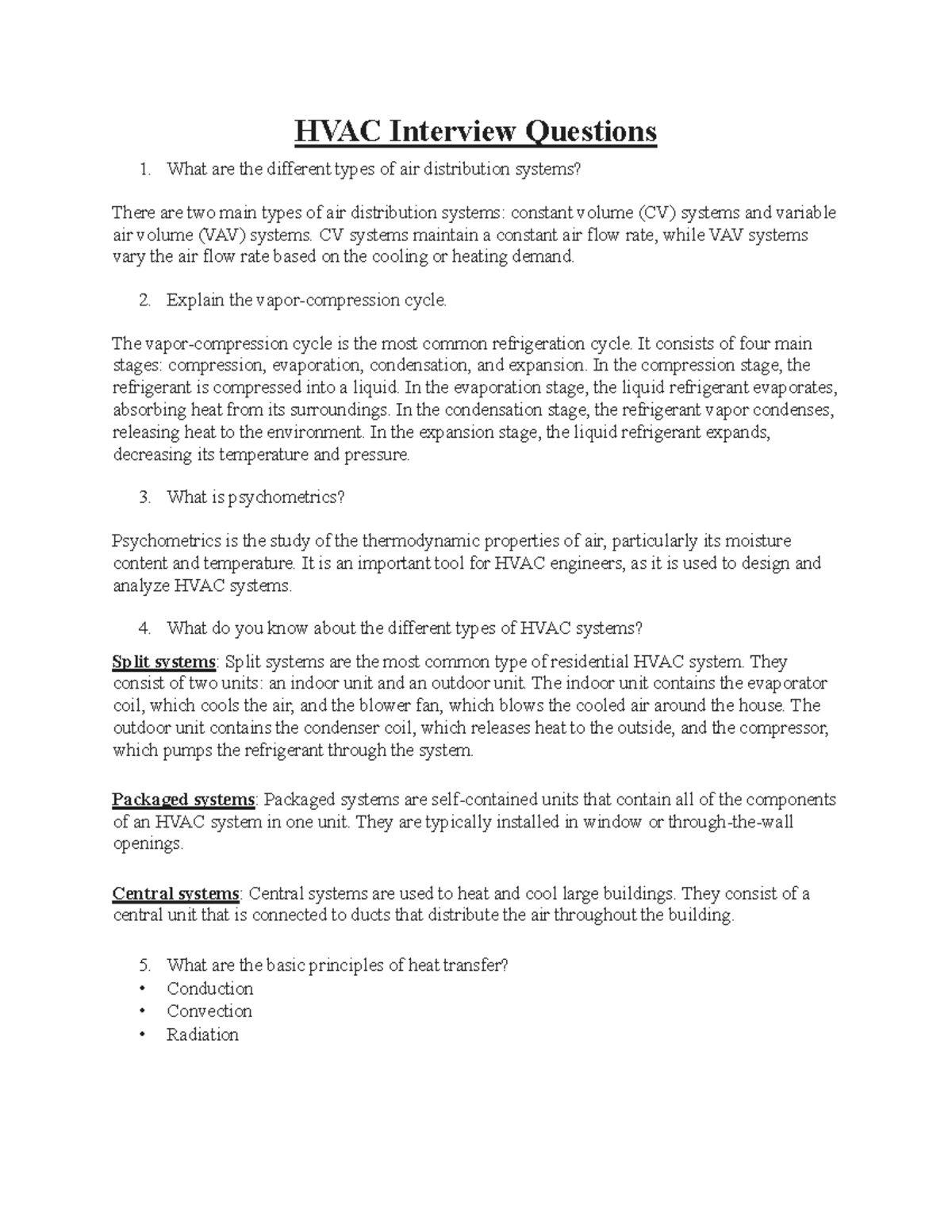 HVAC Interview Questions - HVAC Interview Questions What are the ...