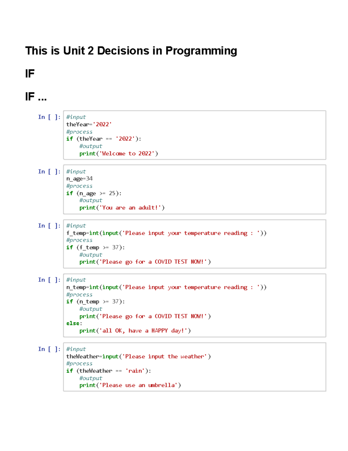 Inf1511 Unit 2 Decisions This Is Unit 2 Decisions In Programming If If In Input 8253