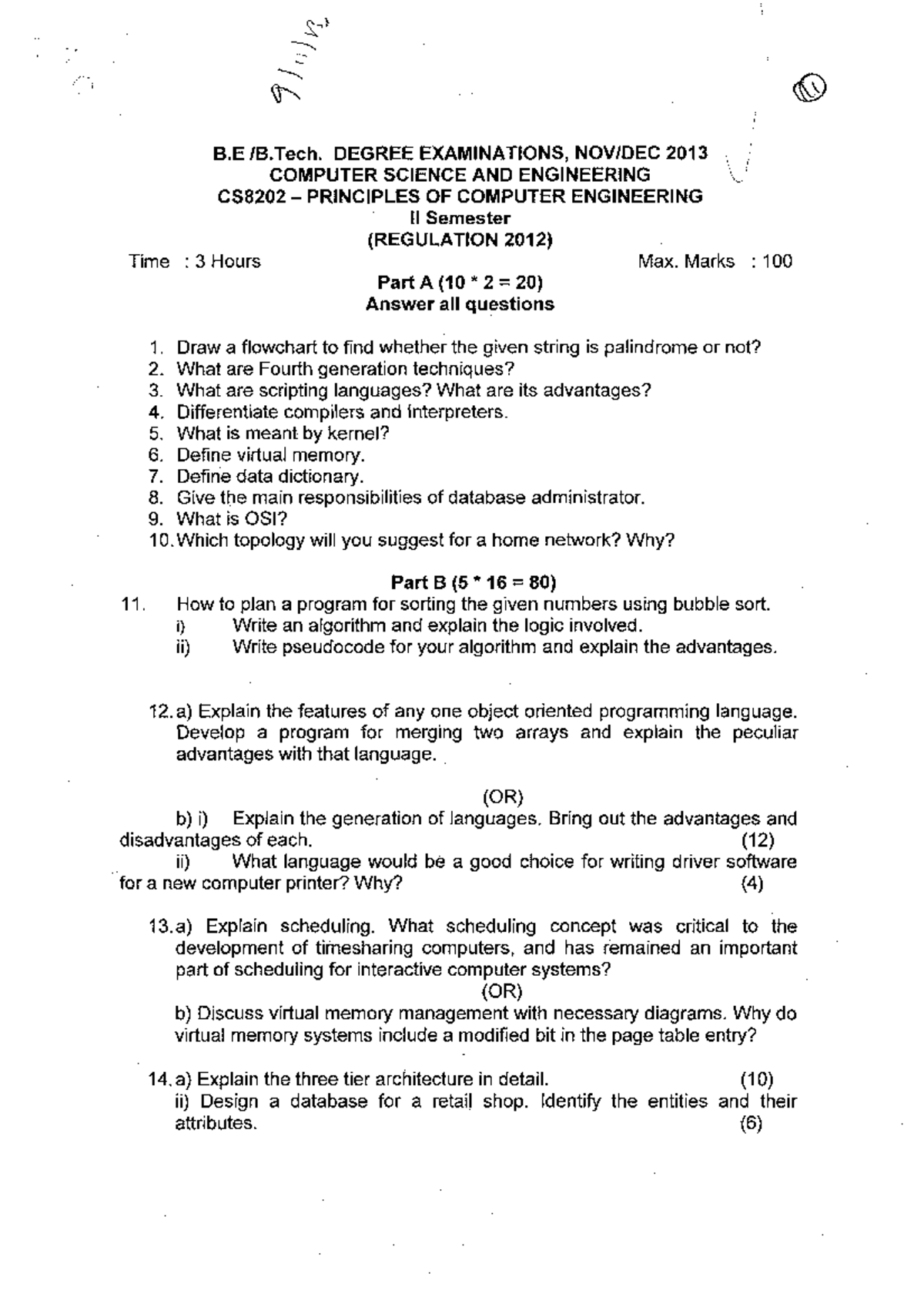 151-160 406 - Computer Science and Engineering first year Question paper. - Studocu