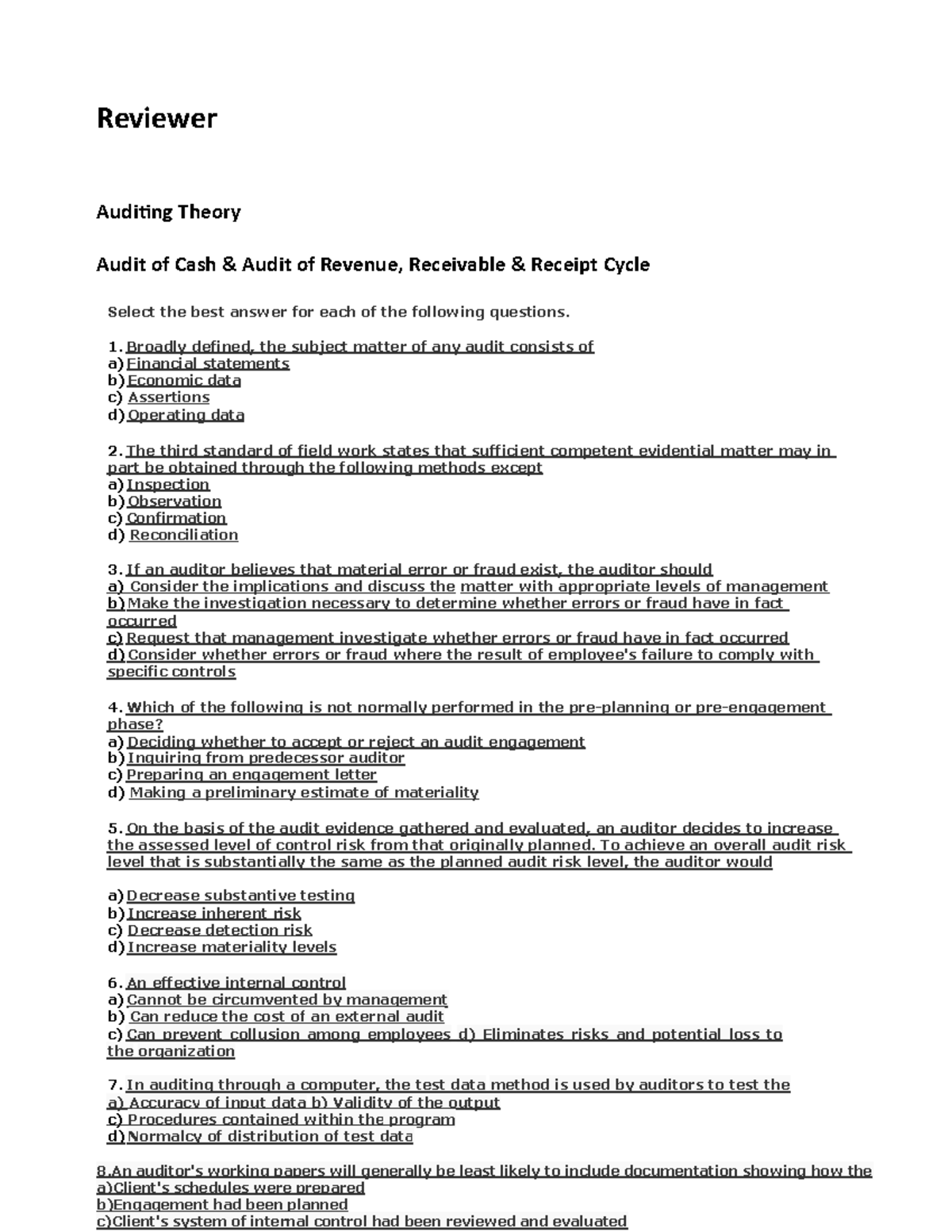 Reviewer Theory Prelim SY22-23 - Reviewer Auditing Theory Audit of Cash ...