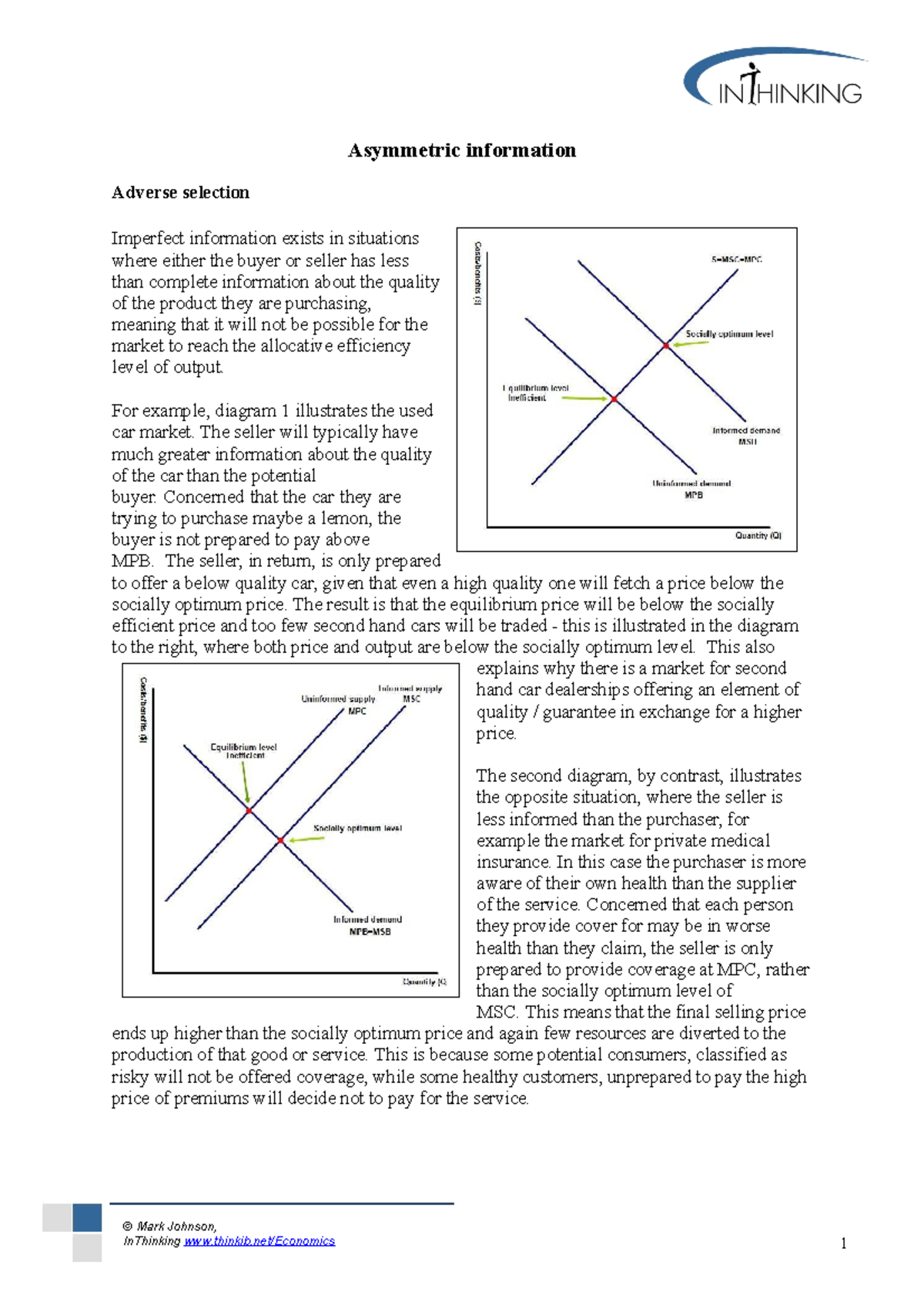 Asymmetric-information - © Mark Johnson, InThinking thinkib/Economics 1 ...