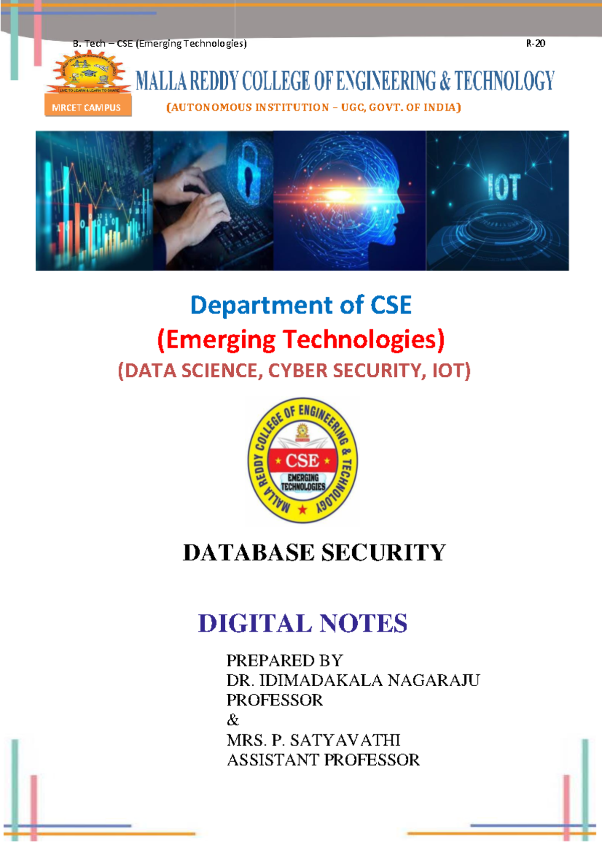 Database Security - B. Tech – CSE (Emerging Technologies) R- 20 MRCET CAMPUS (AUTONOMOUS ...