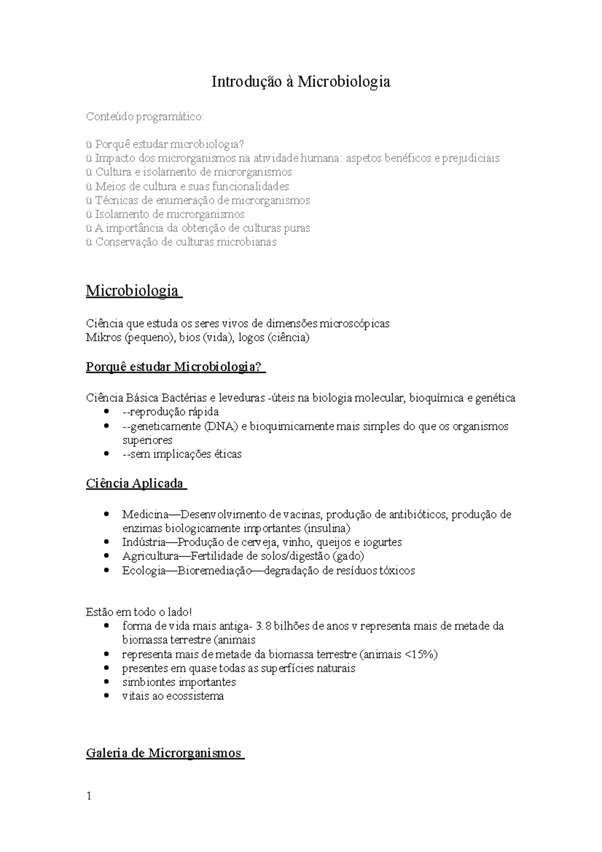 Introdução à Microbiologia - Introdução à Microbiologia Conteúdo ...