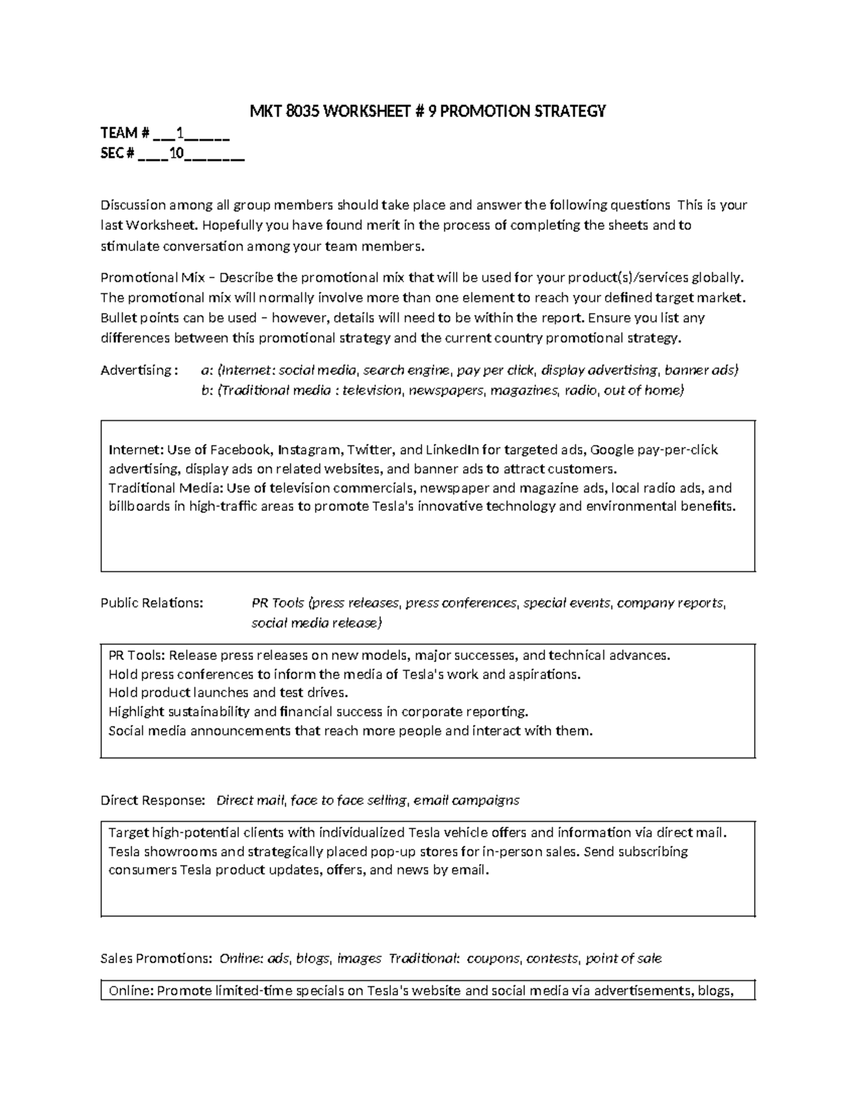 Worksheet 9- Promotion Strategy May - MKT 8035 WORKSHEET # 9 PROMOTION ...