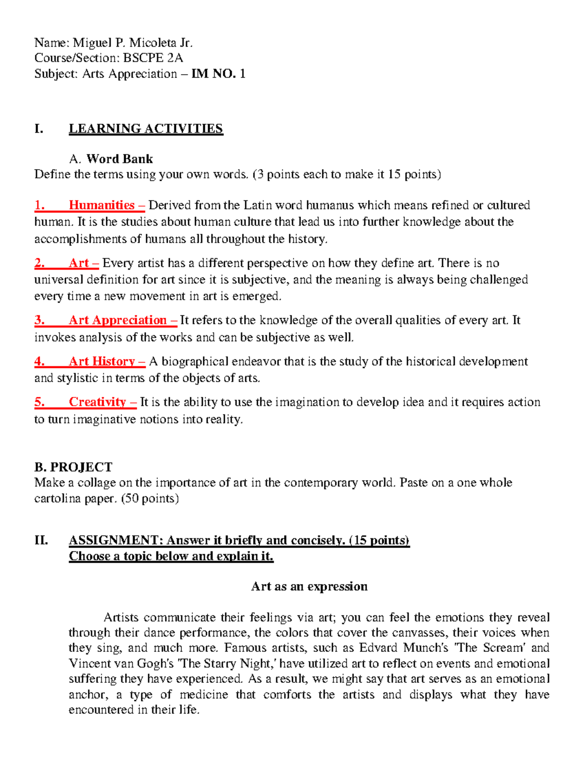 ART APP Module 1 DONE - It contains, Learning Activity, Assignment, Evaluation, Identification ...