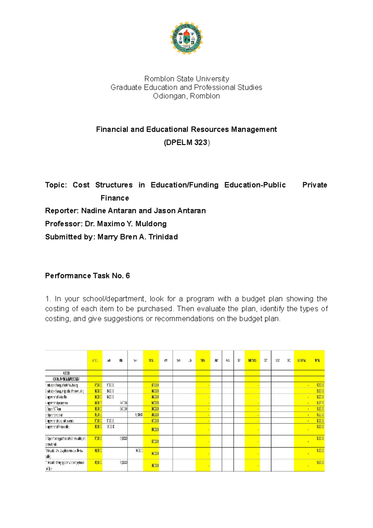 Performance Tasks - Romblon State University Graduate Education and ...