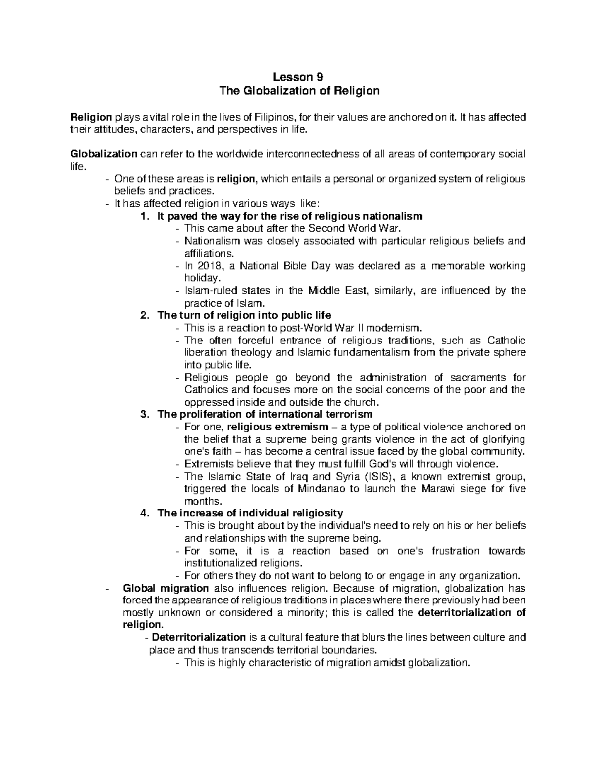 Social Science Lesson 9 the globalization of religion - Lesson 9 The ...