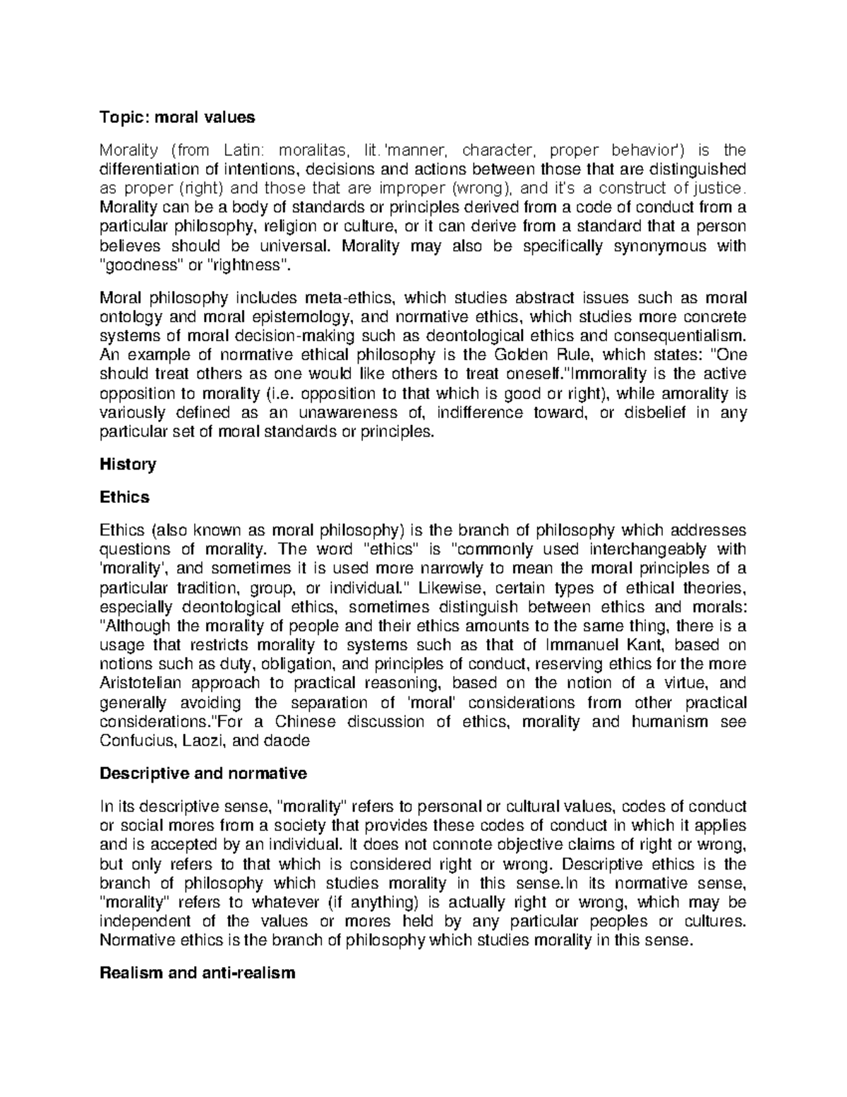 Moral - Topic: moral values Morality (from Latin: moralitas, lit ...