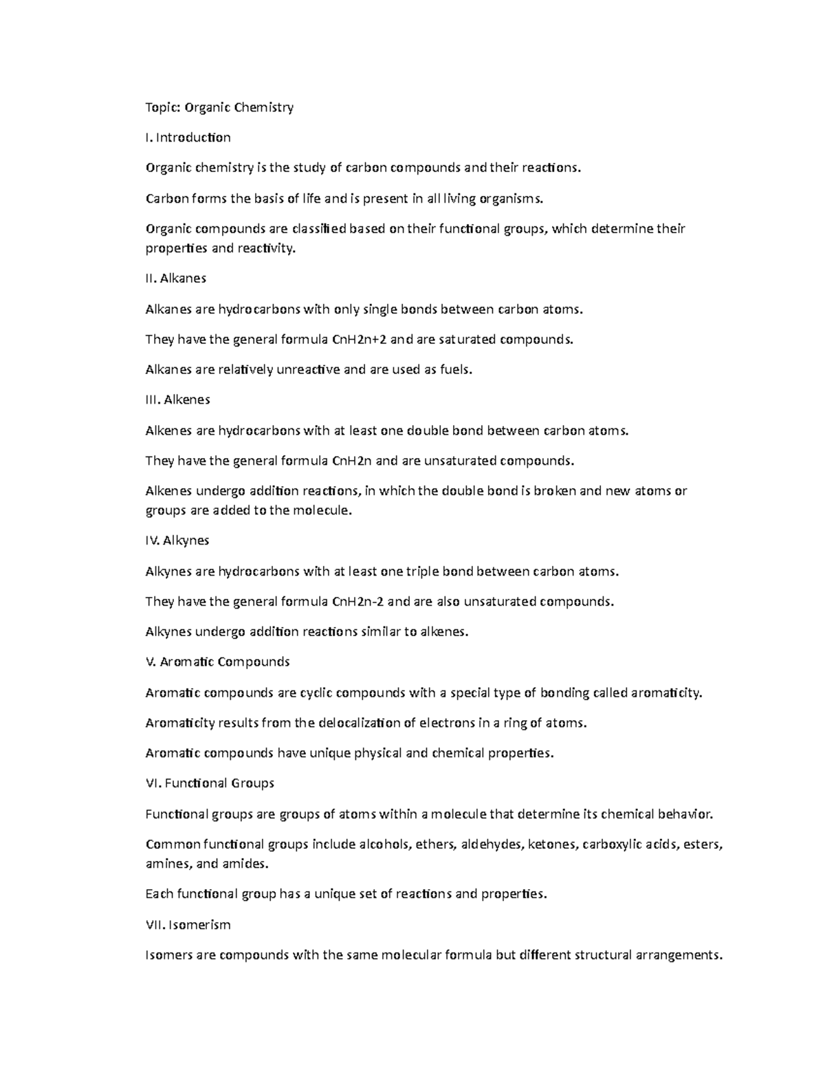 Organic Chemistry Lecture Materials - Topic: Organic Chemistry I ...