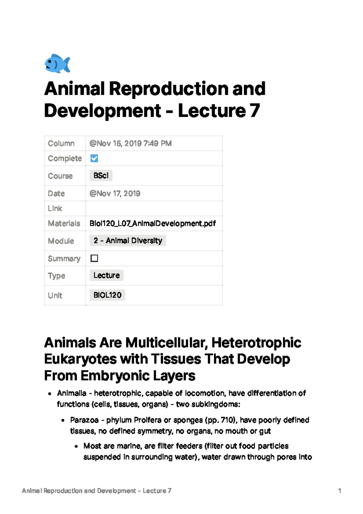 Animal Reproduction and Development - Lecture 7 - Animal Reproduction ...