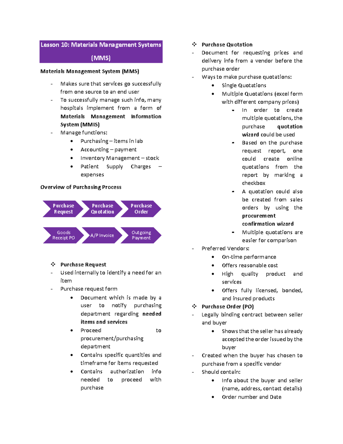 10- Notes - Materials Management System - Lesson 10: Materials ...