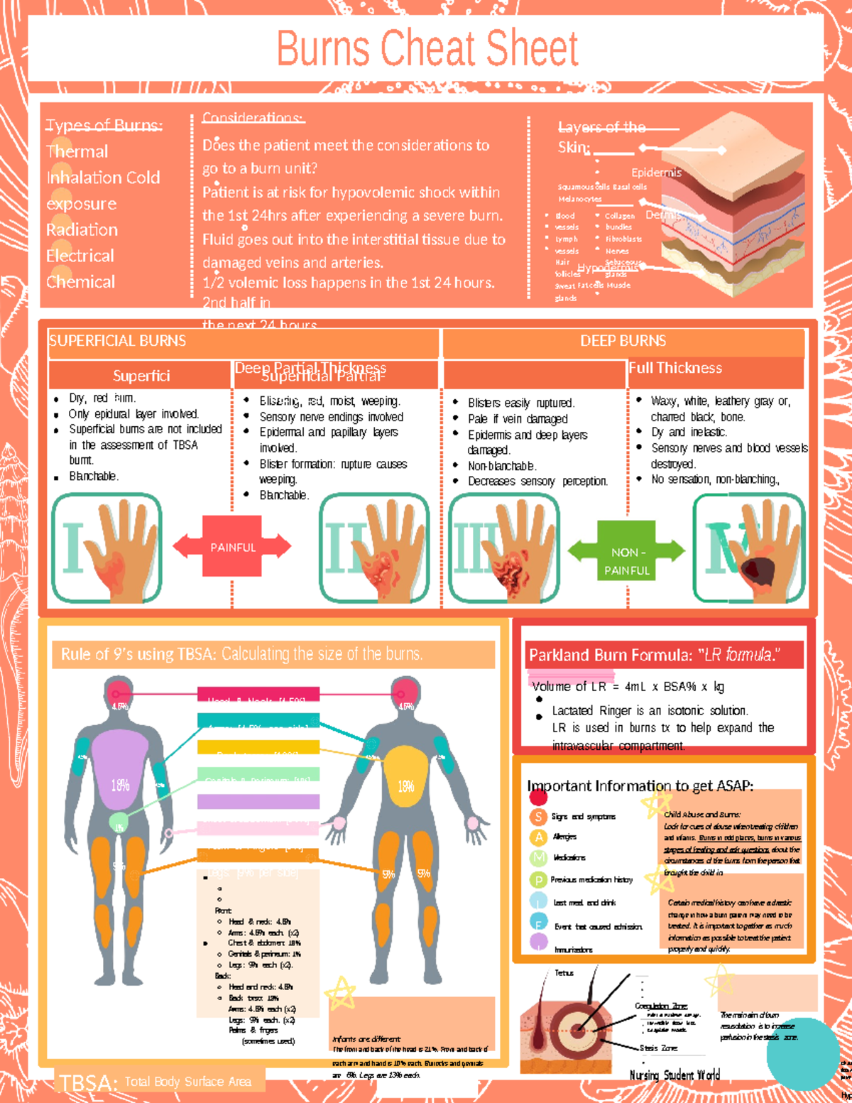 Burnscheat Sheet - Types of Burns: Thermal Inhalation Cold exposure ...