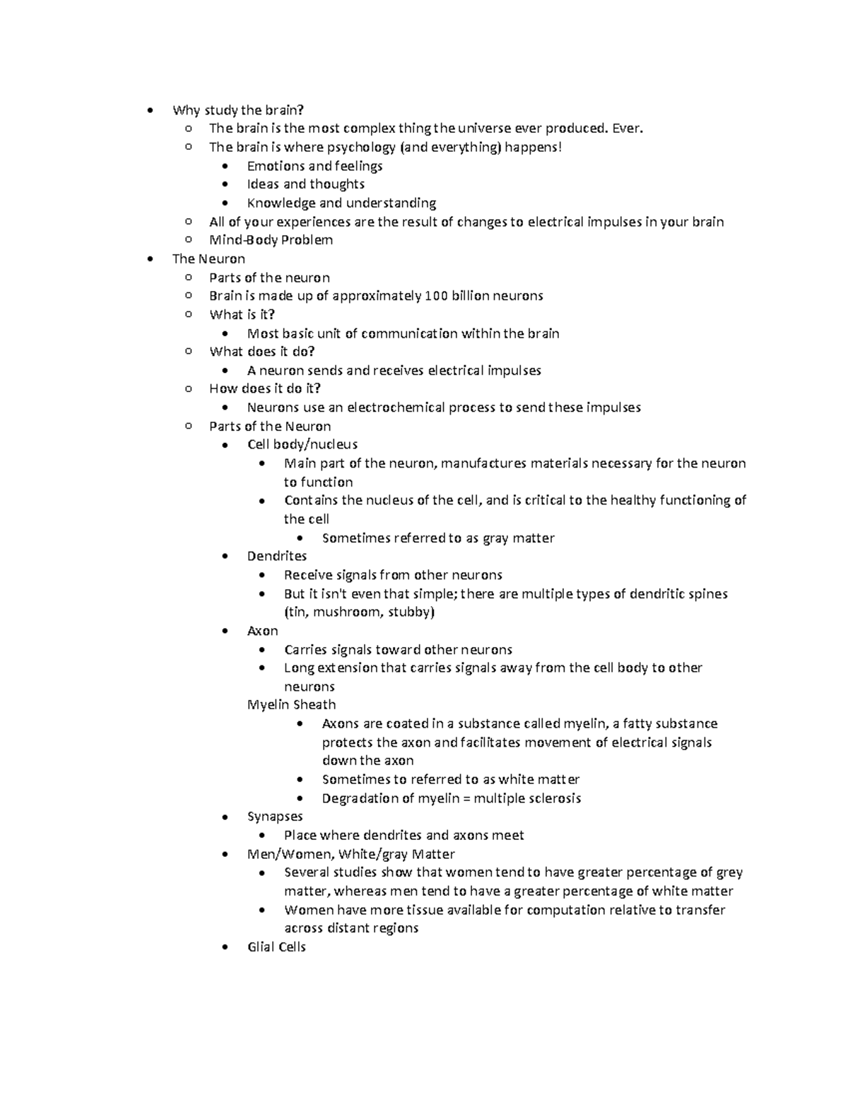 Introduction to Psychology - Final Exam Guide - Why study the brain? o ...