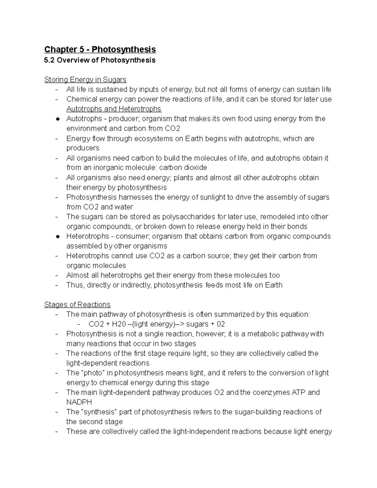 Chapter 5.2 Overview of Photosynthesis - Chapter 5 - Photosynthesis 5 ...
