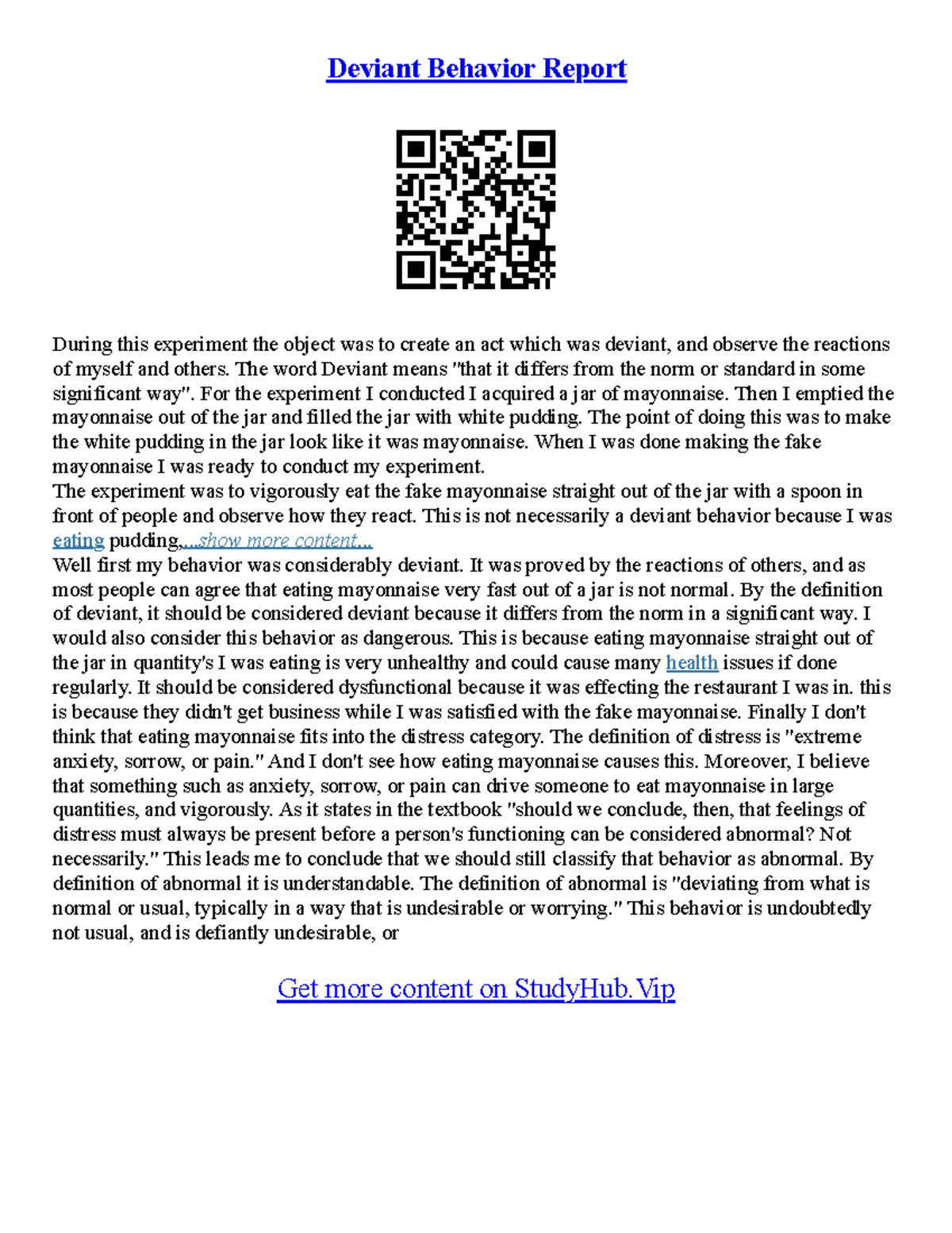 Breaching Experiment Essay - Deviant Behavior Report During this ...