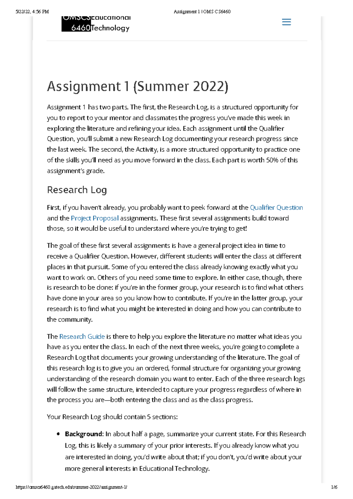 Assignment 1 Oms Cs6460 Assignment 1 Summer 2022 Assignment 1 Has Two Parts The First The