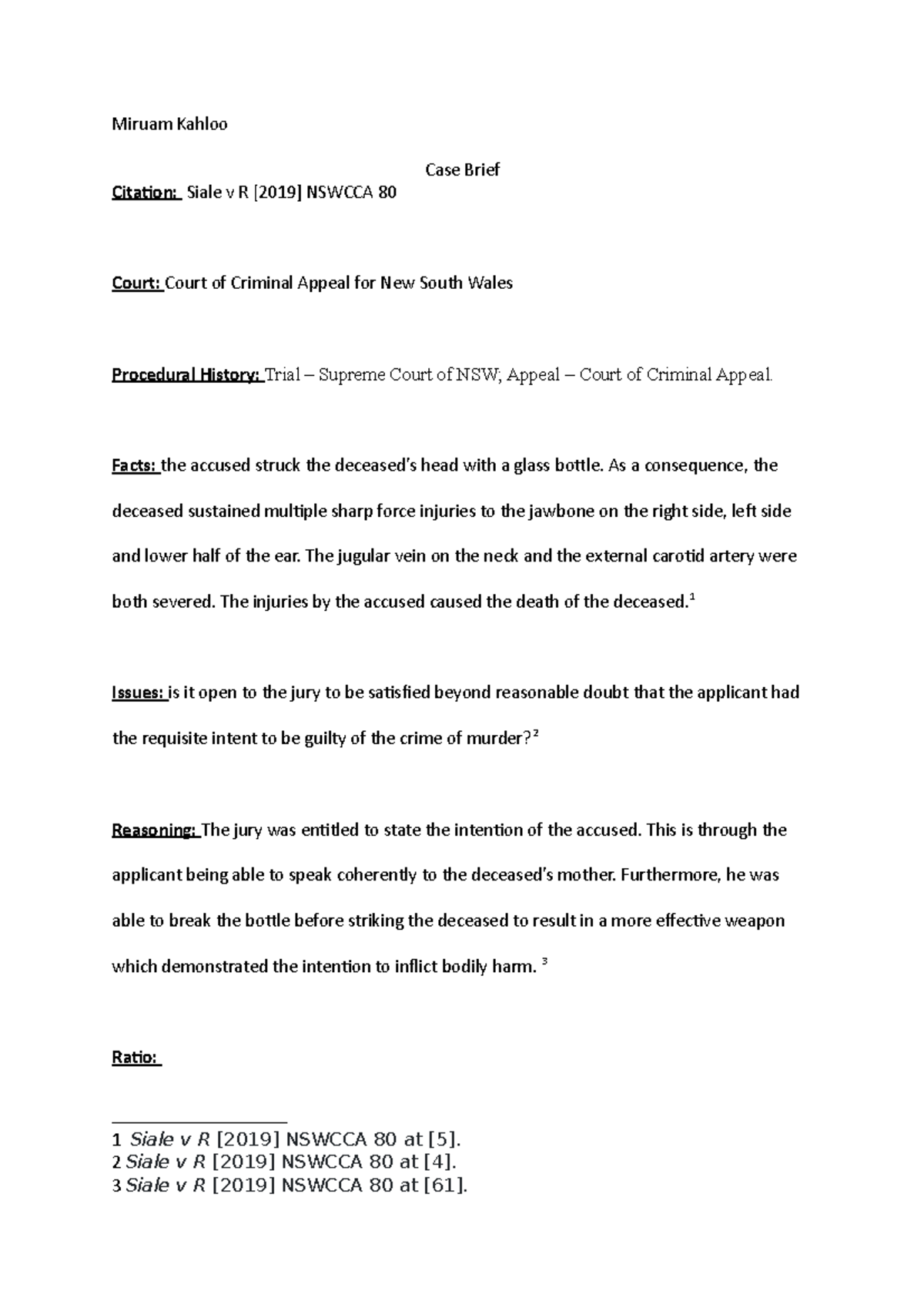 Case Brief - skills revision 2021 - Miruam Kahloo Case Brief Citation ...