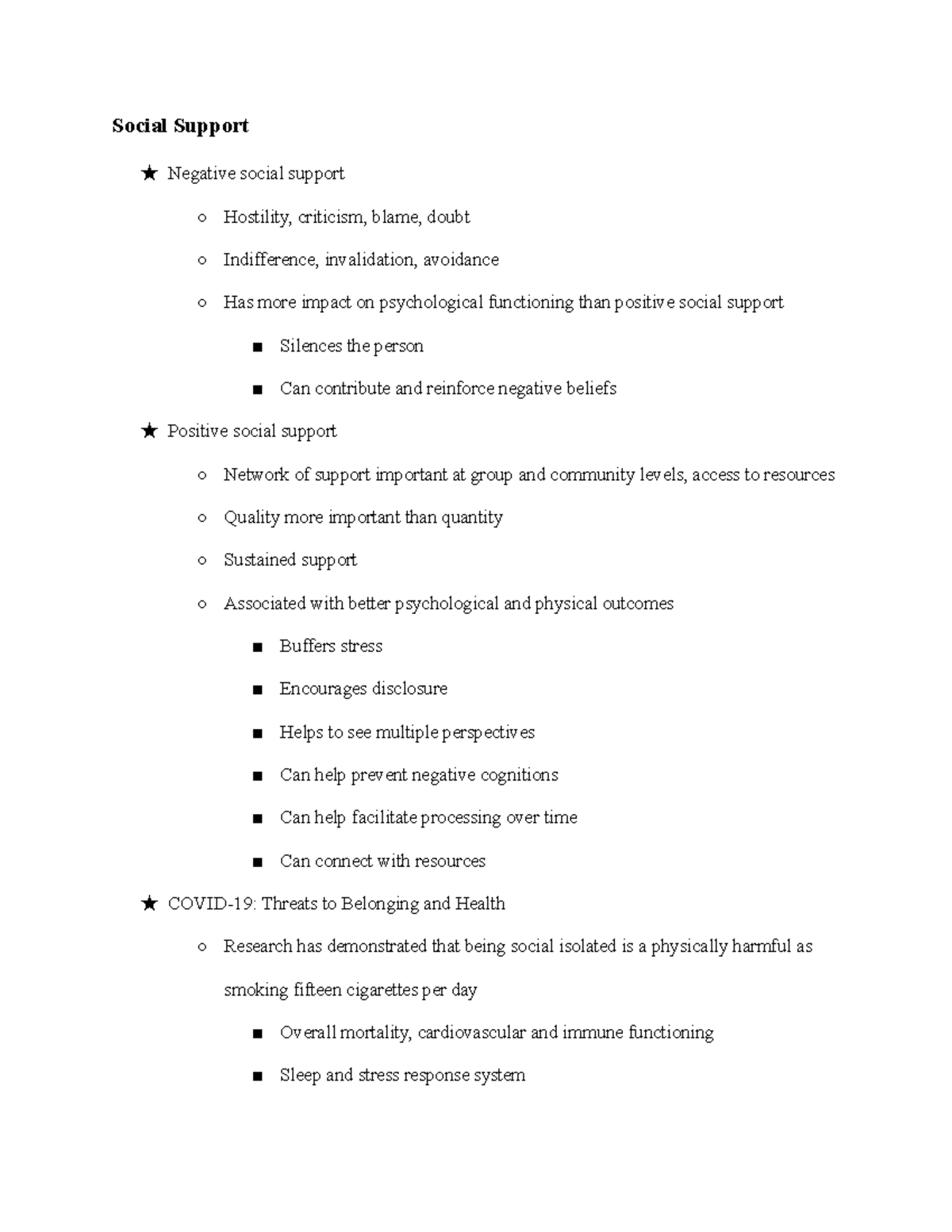 Social Support - Social Support ★ Negative social support Hostility ...