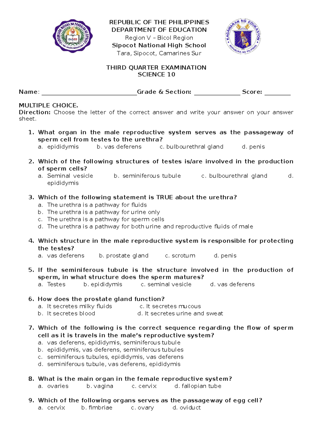 Science 3RD Quarter TQ A4 SIZE - REPUBLIC OF THE PHILIPPINES DEPARTMENT ...