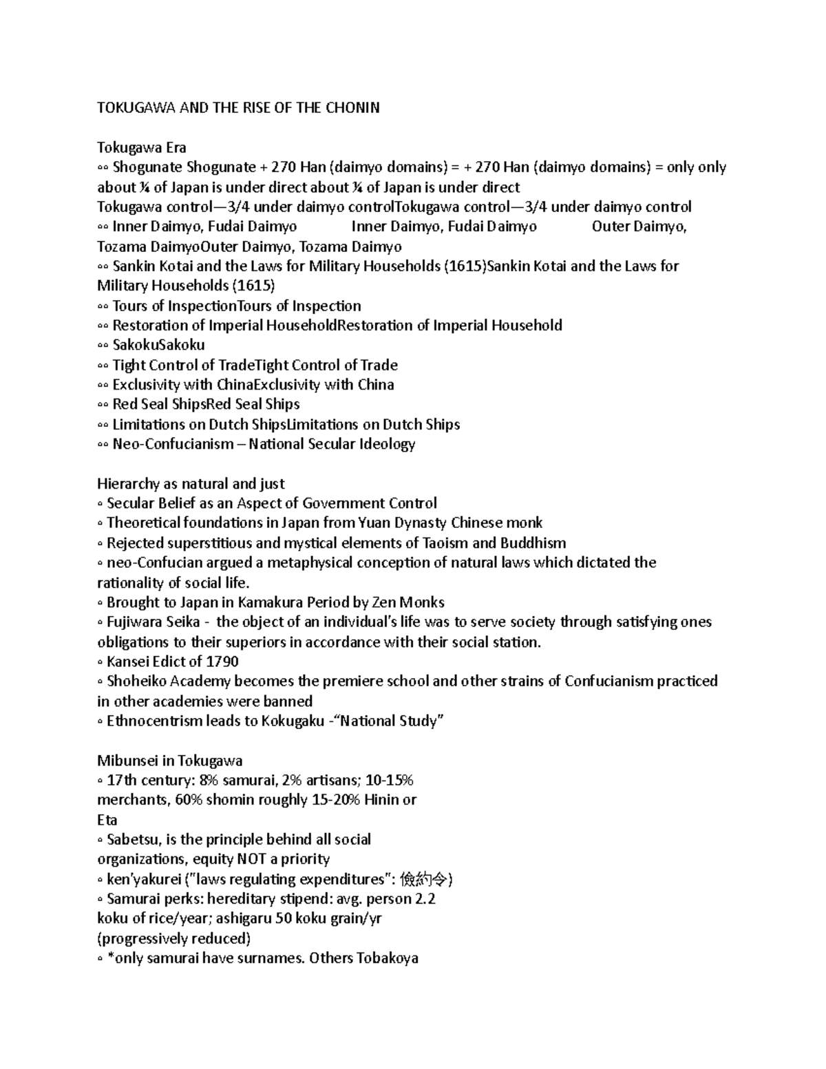 Tokugawa AND THE RISE OF THE Chonin - TOKUGAWA AND THE RISE OF THE ...