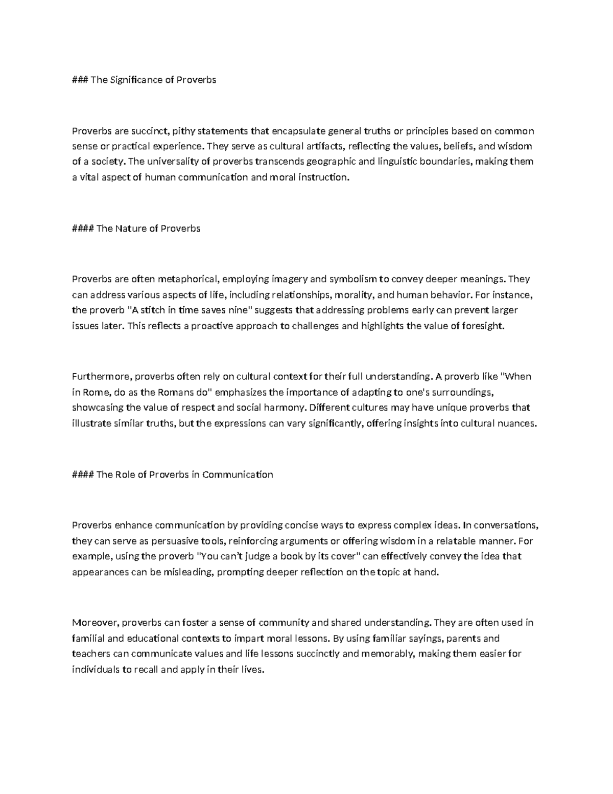 The Significance of Proverbs - The Significance of Proverbs Proverbs ...