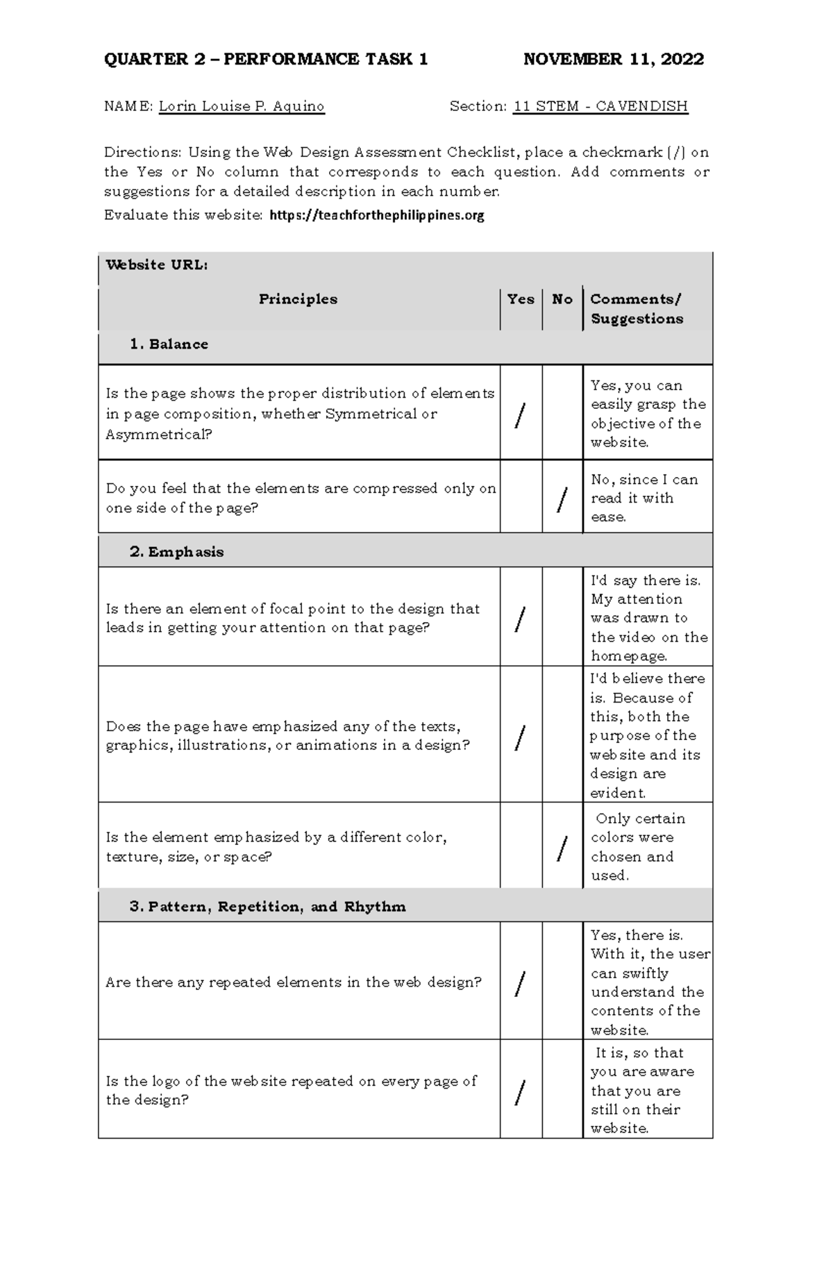 Quarter 2 Performance TASK 1 - QUARTER 2 – PERFORMANCE TASK 1 NOVEMBER ...