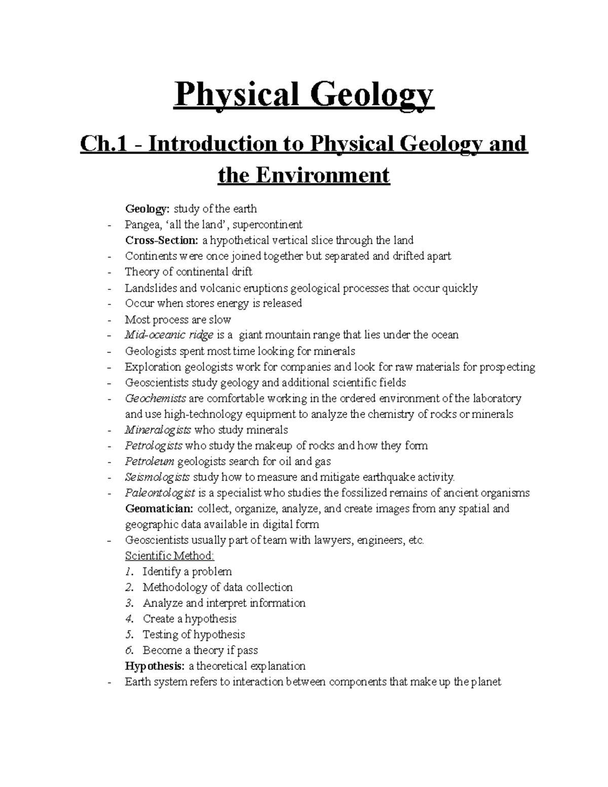 Planet Earth 1-1-2 - NOTES - Physical Geology Ch - Introduction to ...