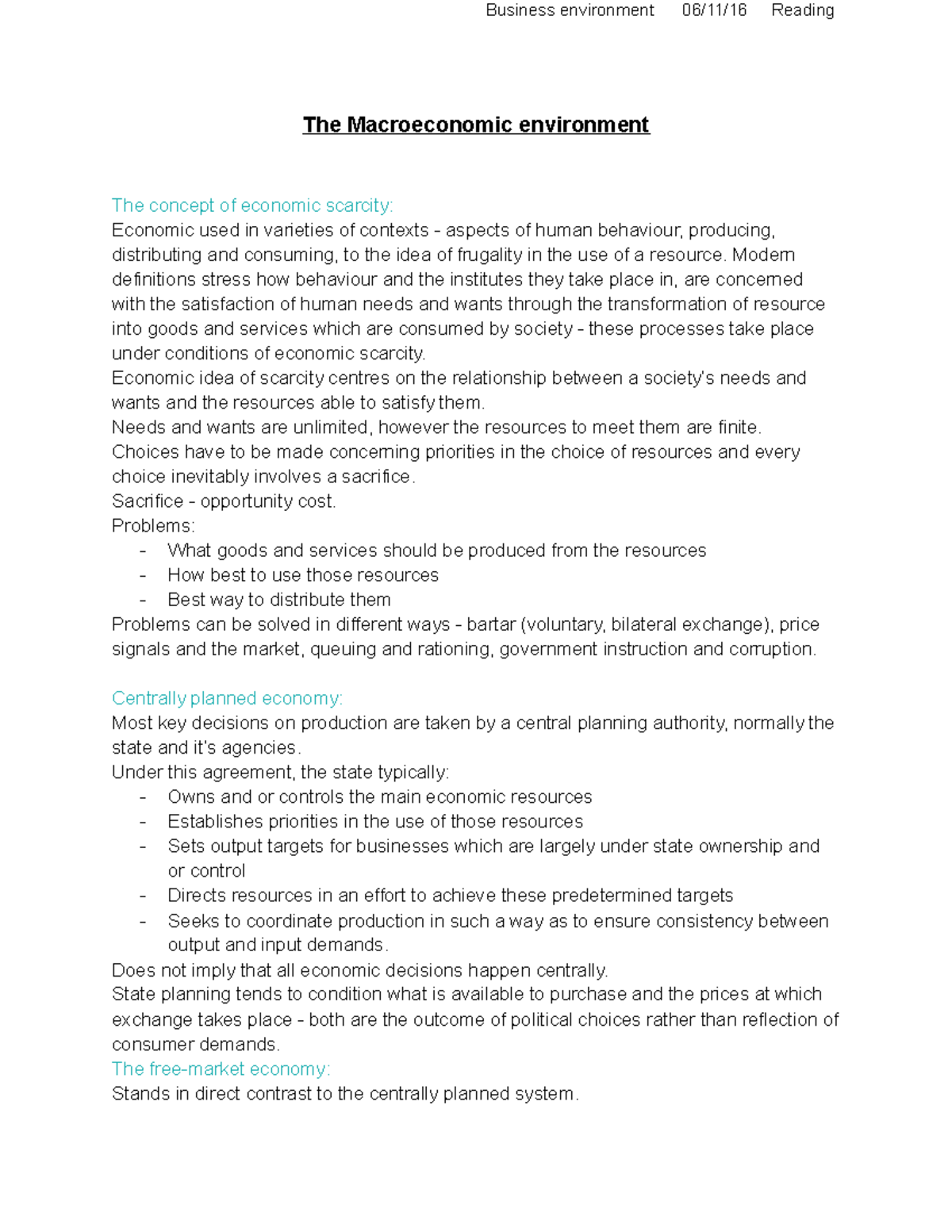 The Macroeconomic environment - Business environment 06/11/16 Reading ...