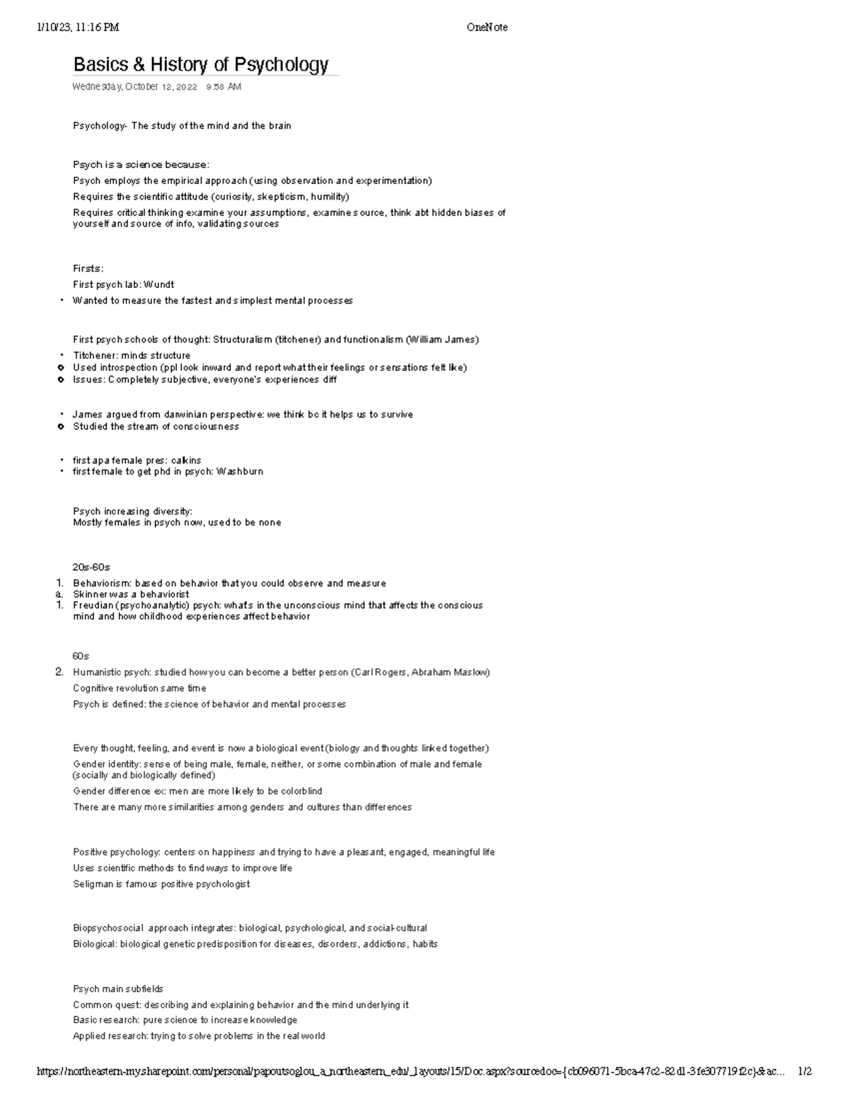 Basics and History of Psych - 1/10/23, 11:16 PM OneNote - Studocu