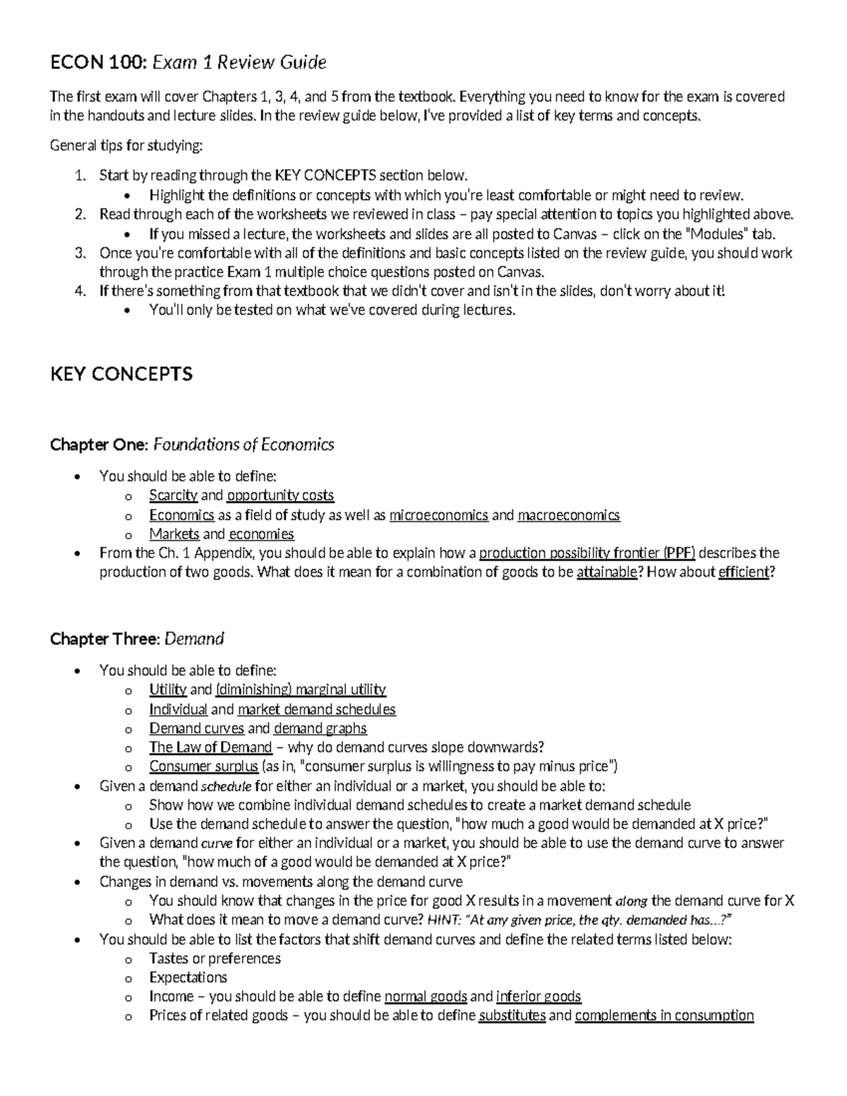 ECON 100 Exam 1 Review Guide (PDF) - ECON 100: Exam 1 Review Guide The ...