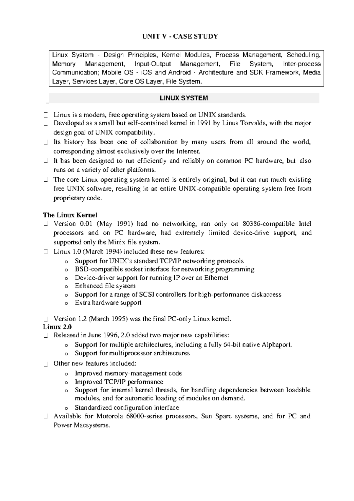 OS-Unit V - Linux System - Design Principles, Kernel Modules, Process ...