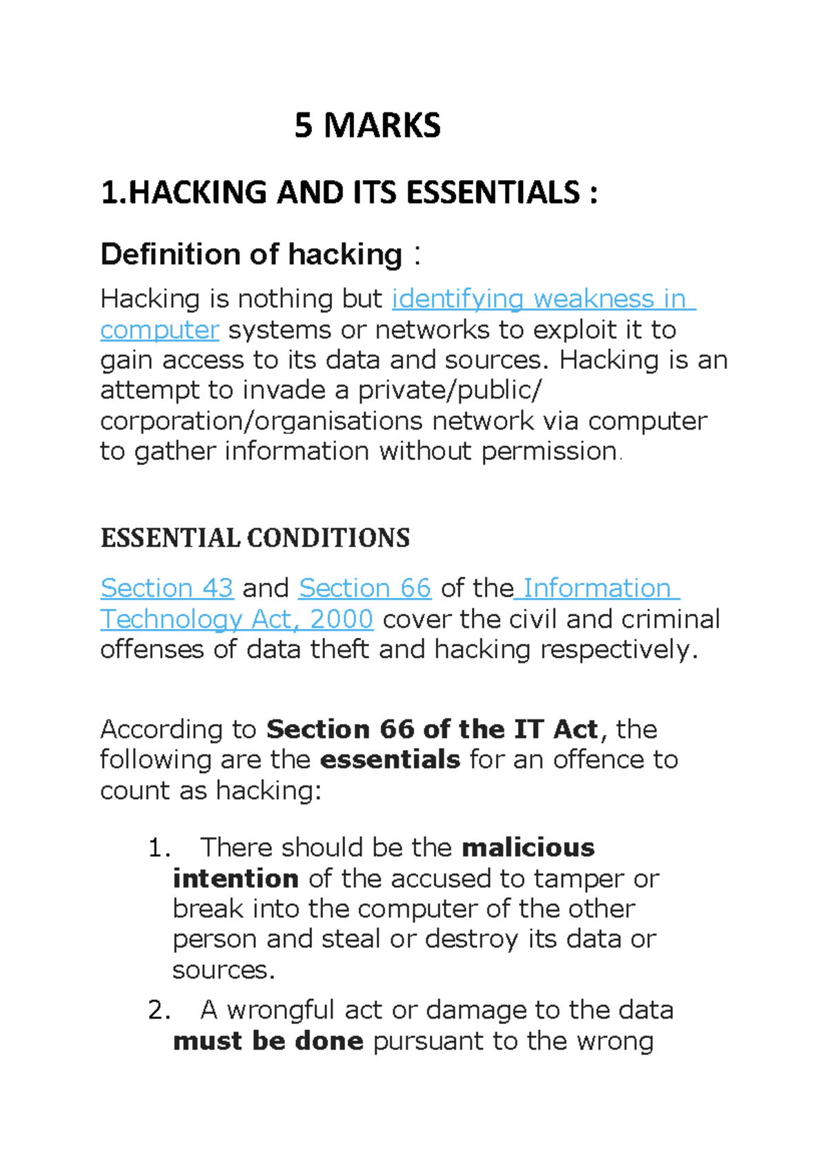 5 Marks - law notes - 5 MARKS 1 AND ITS ESSENTIALS : Definition of ...