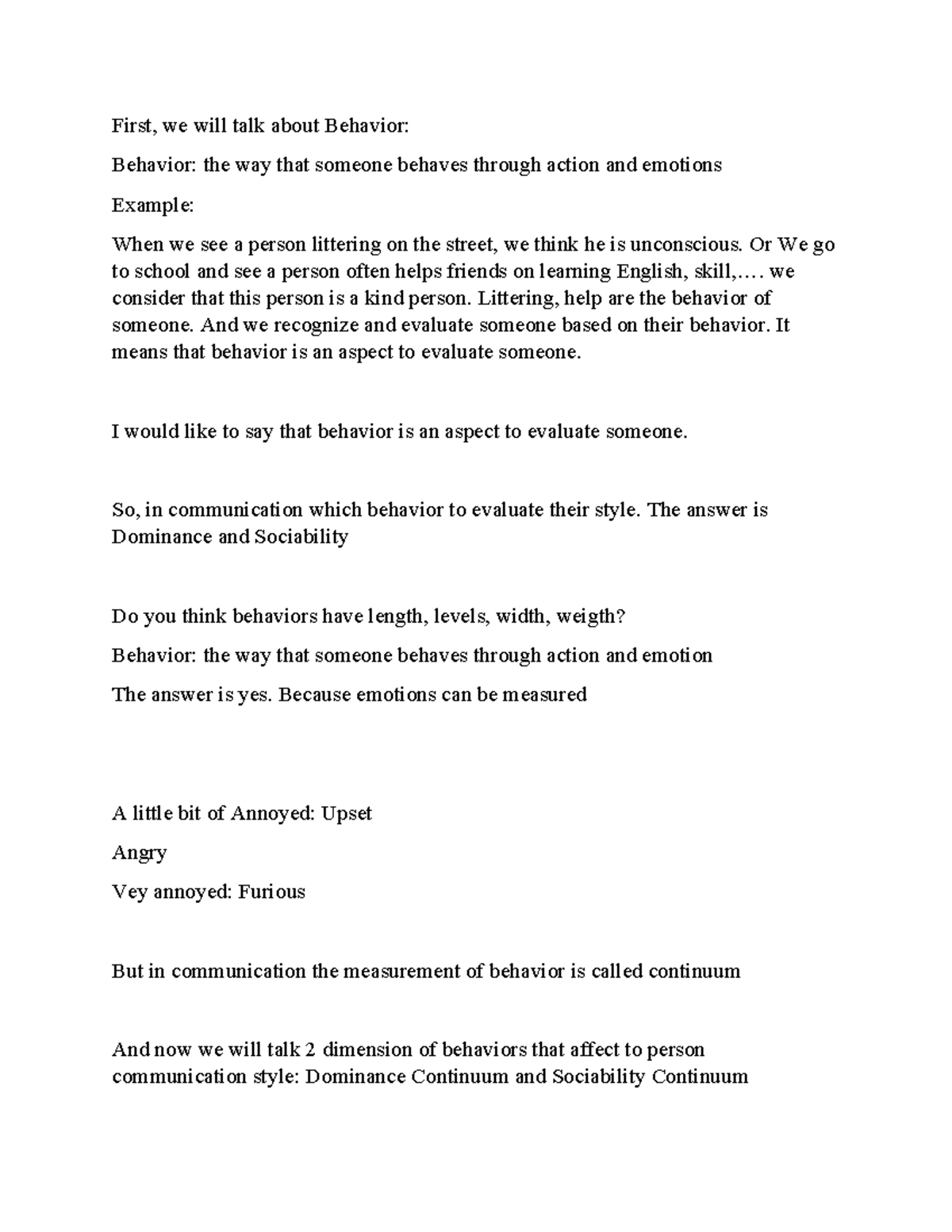 Script nói môn Fundam - First, we will talk about Behavior: Behavior ...